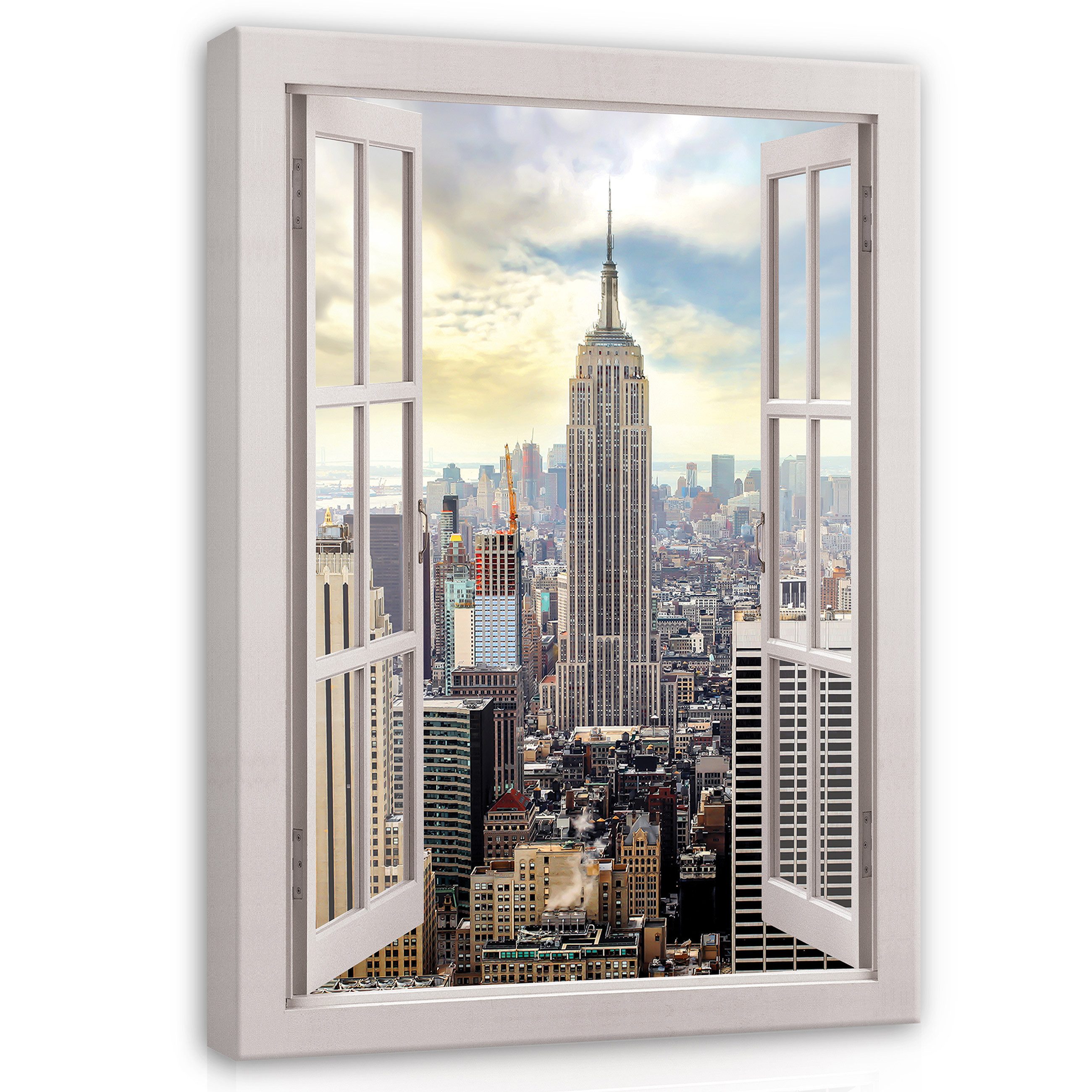 Wallarena Leinwandbild Fenster New York 3D Effekt Modern Wandbilder Wand Deko XXL Bilder ...