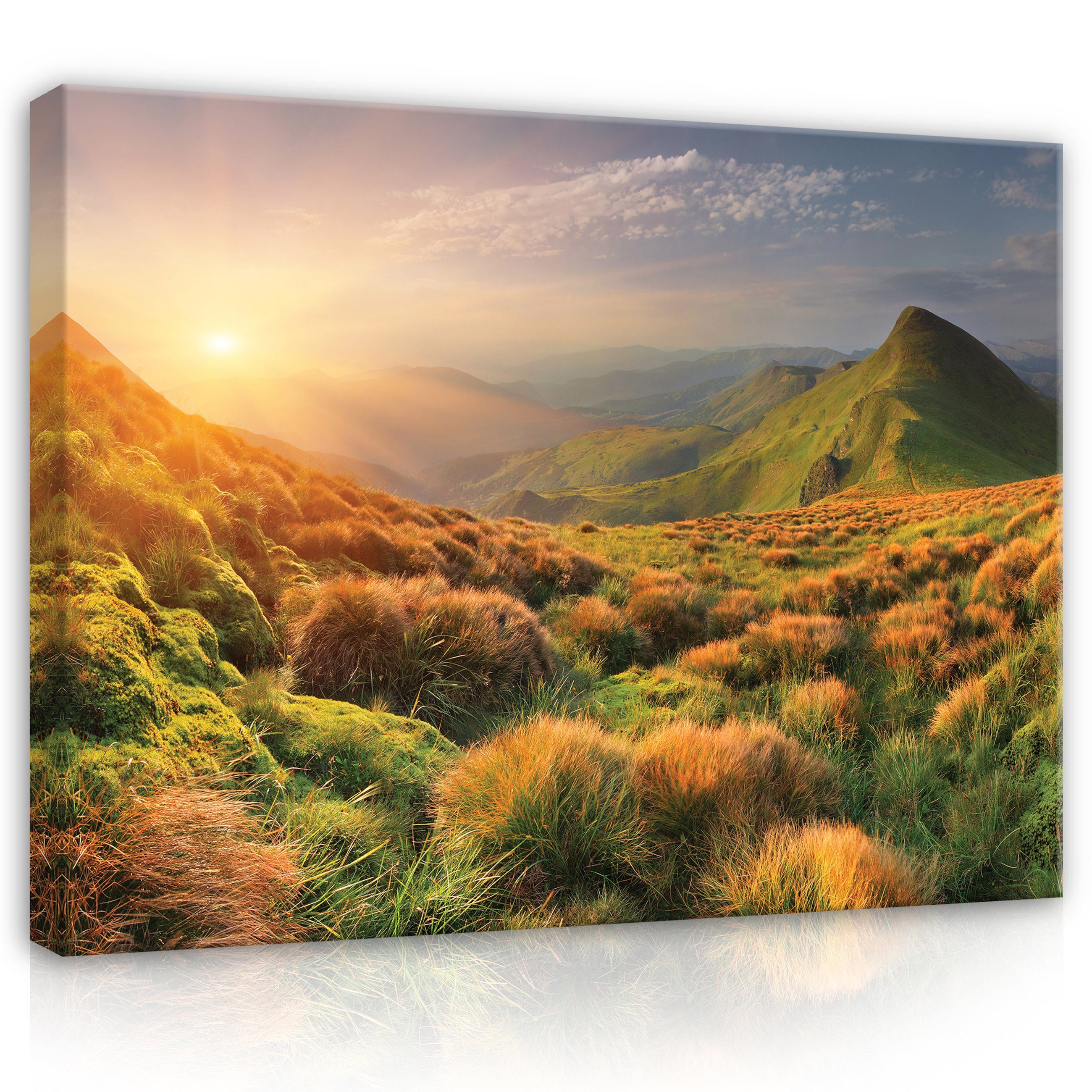 Wallarena Leinwandbild Landschaft Natur Berge Hügel Kunst Wandbild XXL Leinwandbilder Modern ...