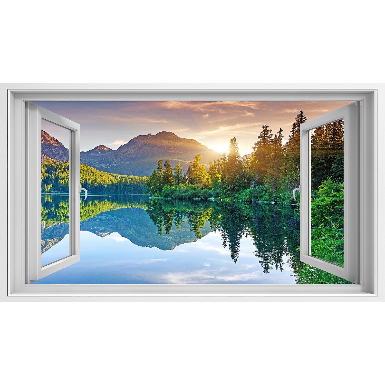islandburner Leinwandbild Fensterblick Bergsee im Nationalpark Hohe Tatra Strbske Pleso Slowakei