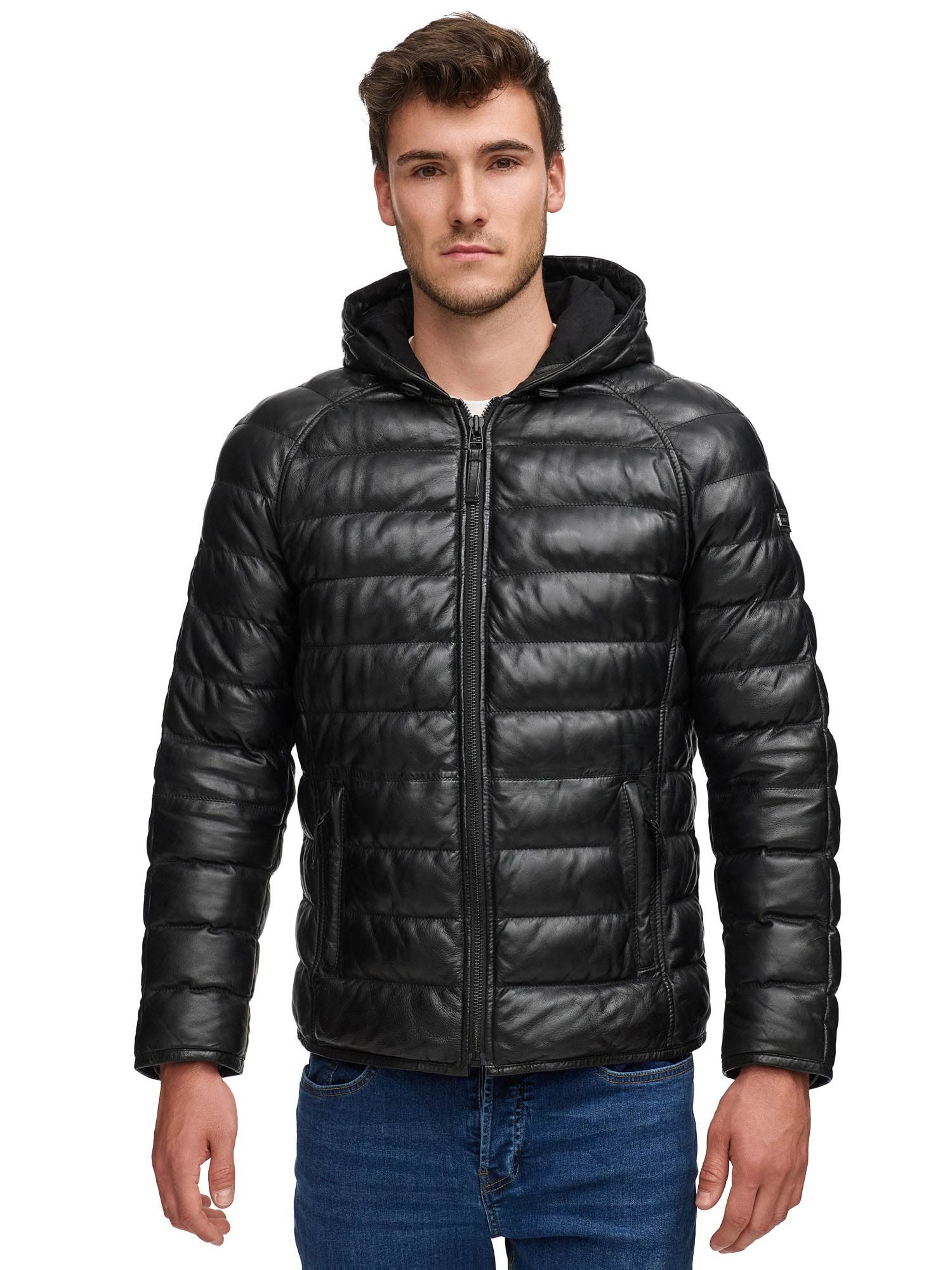 Tazzio Lederjacke A804 im Stepp-Look mit Kapuze