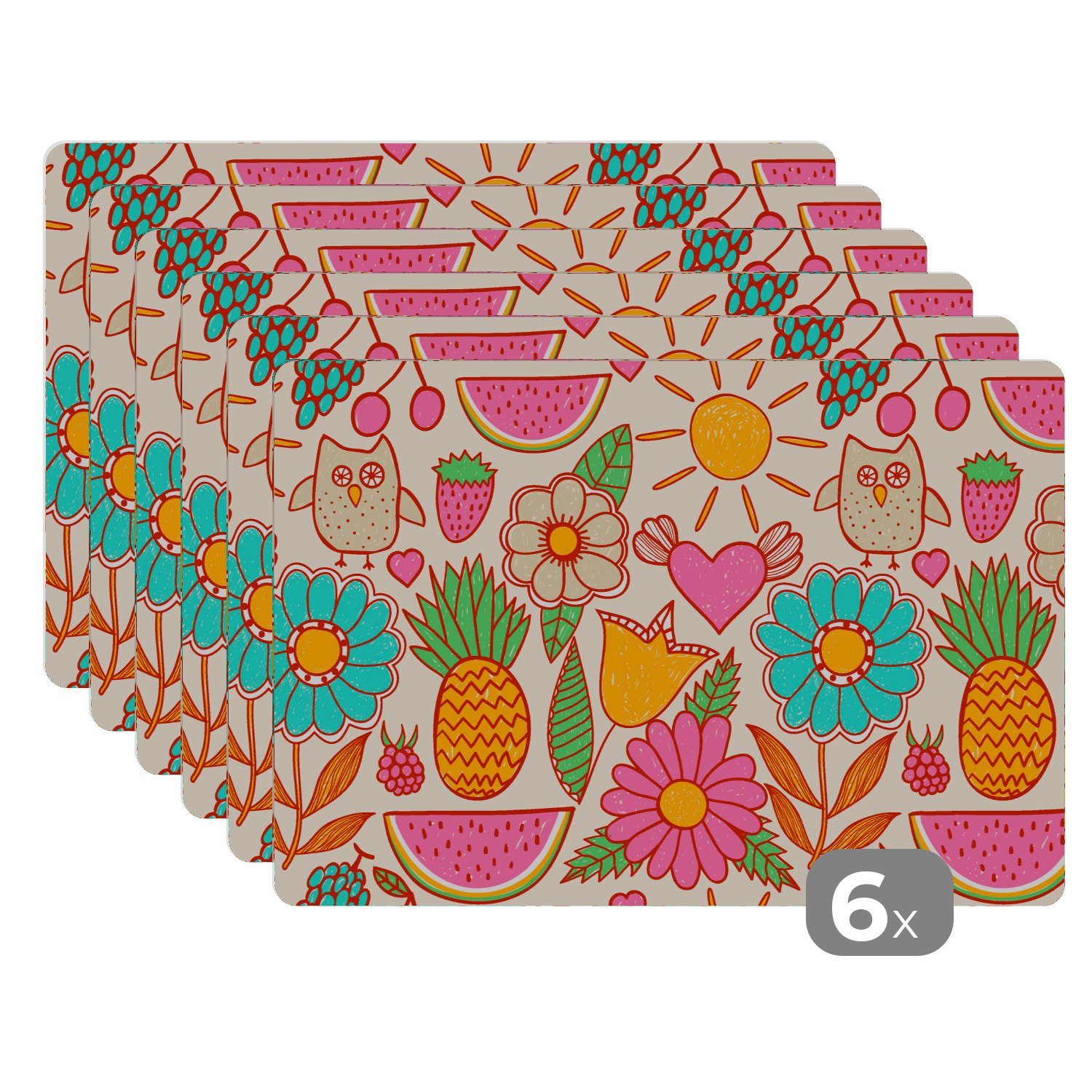 Platzset Eule Regenbogen Blumen Kinder Muster Muchowow 6 St
