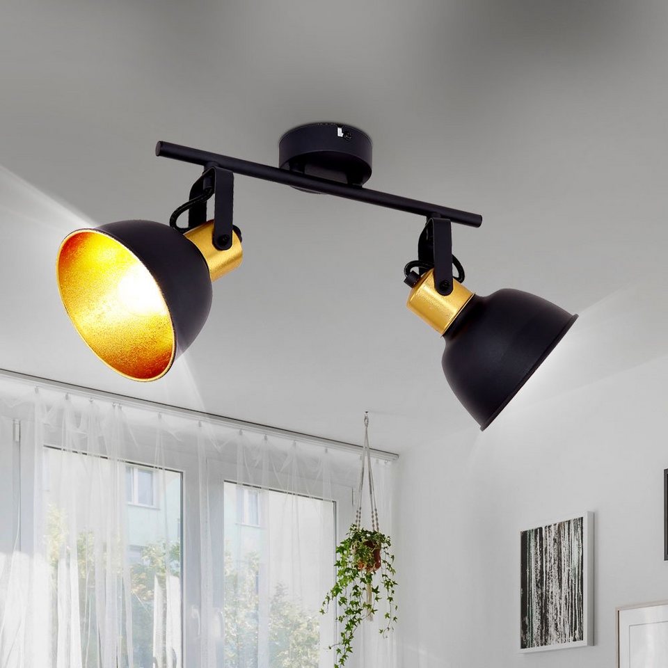 Etc Shop Led Deckenleuchte Deckenleuchte 2 Flammig Metall Schwarz Gold