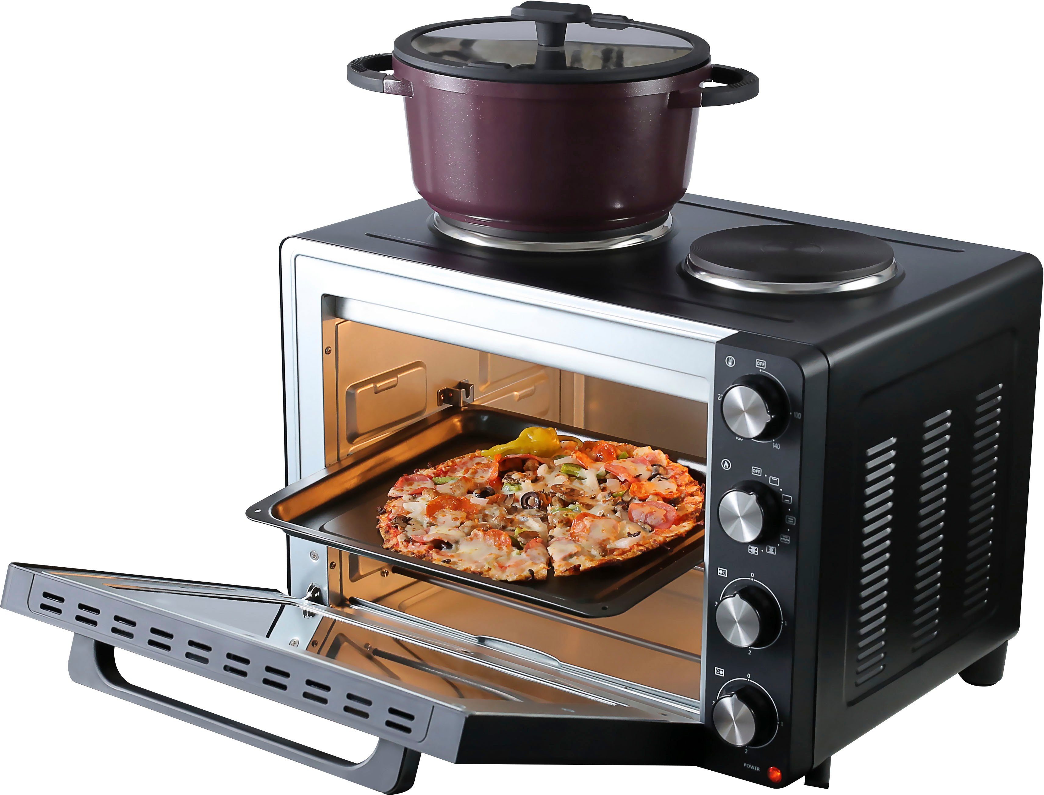 Hanseatic Kleinküche 97530243 HMO366BKB, mit Doppelkochplatte, Back ...