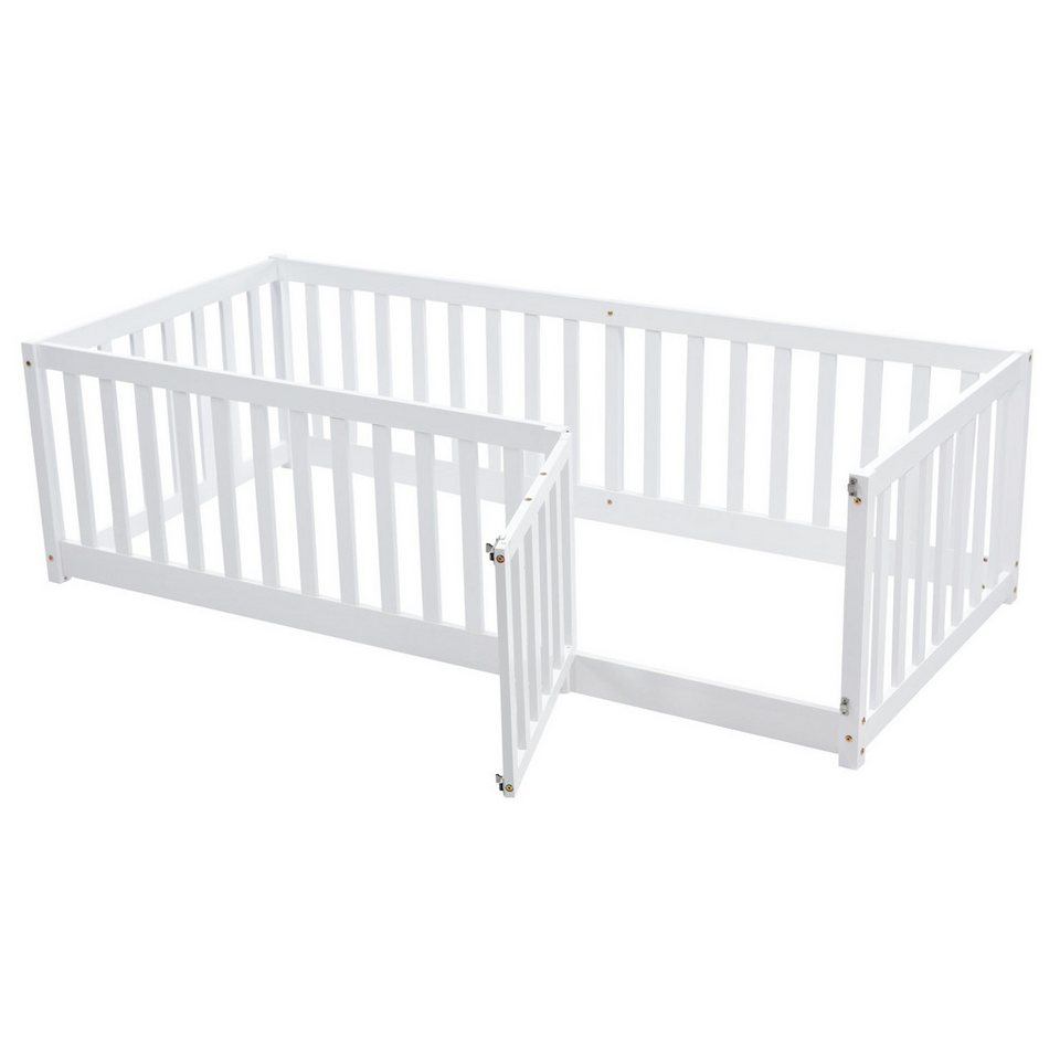 Rutaqian Einzelbett Kinderbett Bodenbett 90x200cm Mit Zaun Und Tür