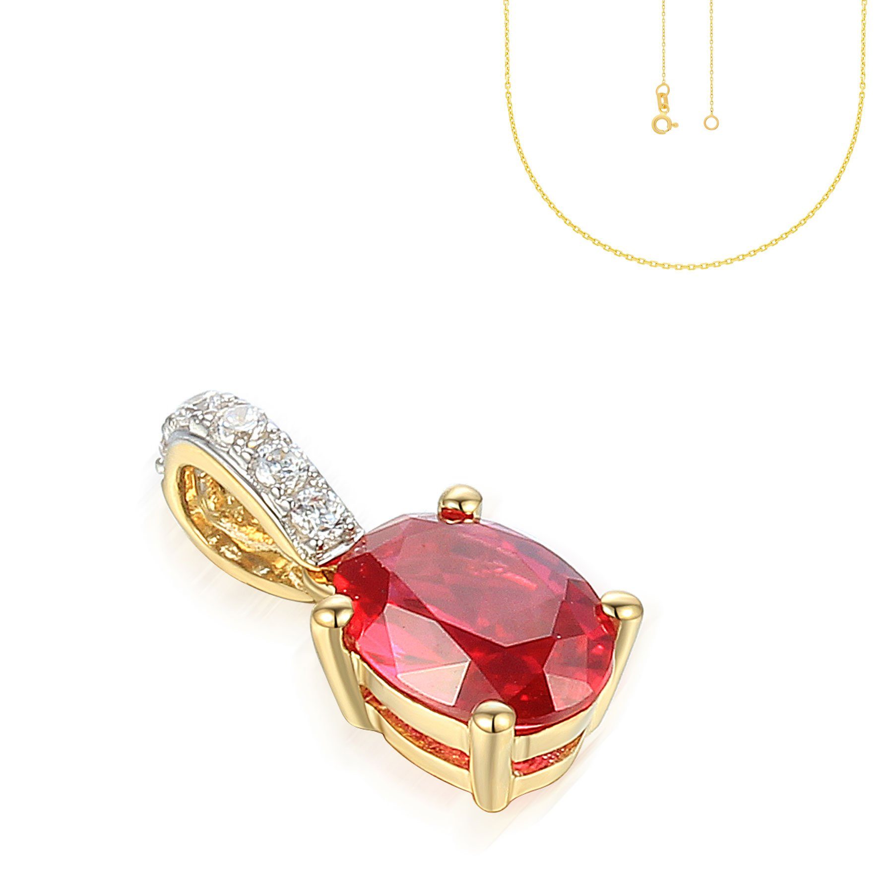Stella-Jewellery Kettenanhänger 585er Gelbgold Anhänger synth. Rubin und Zirkonia (inkl. Etui ...