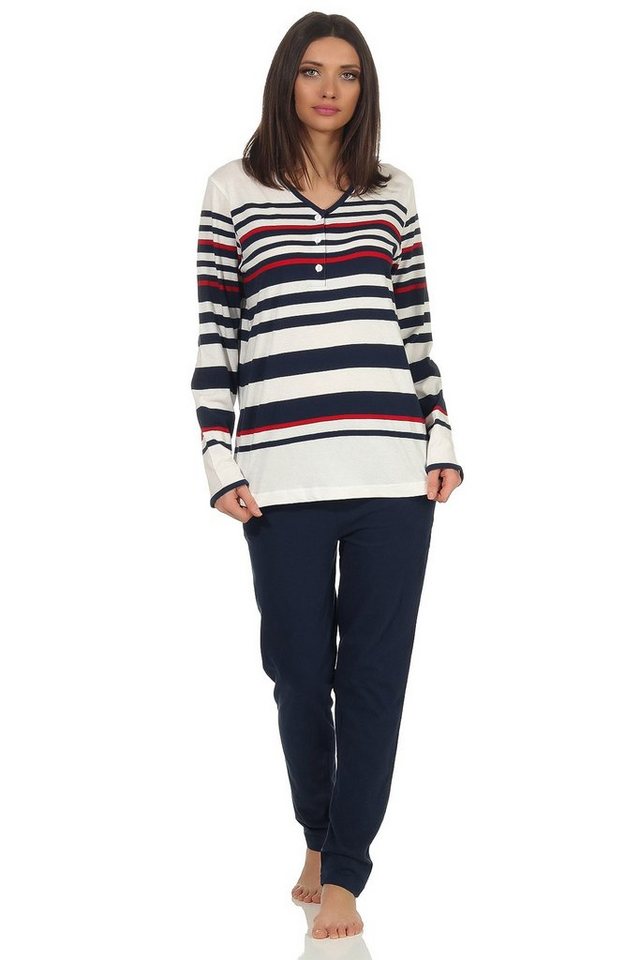 Normann Pyjama Maritimer Damen Pyjama Langarm Schlafanzug In