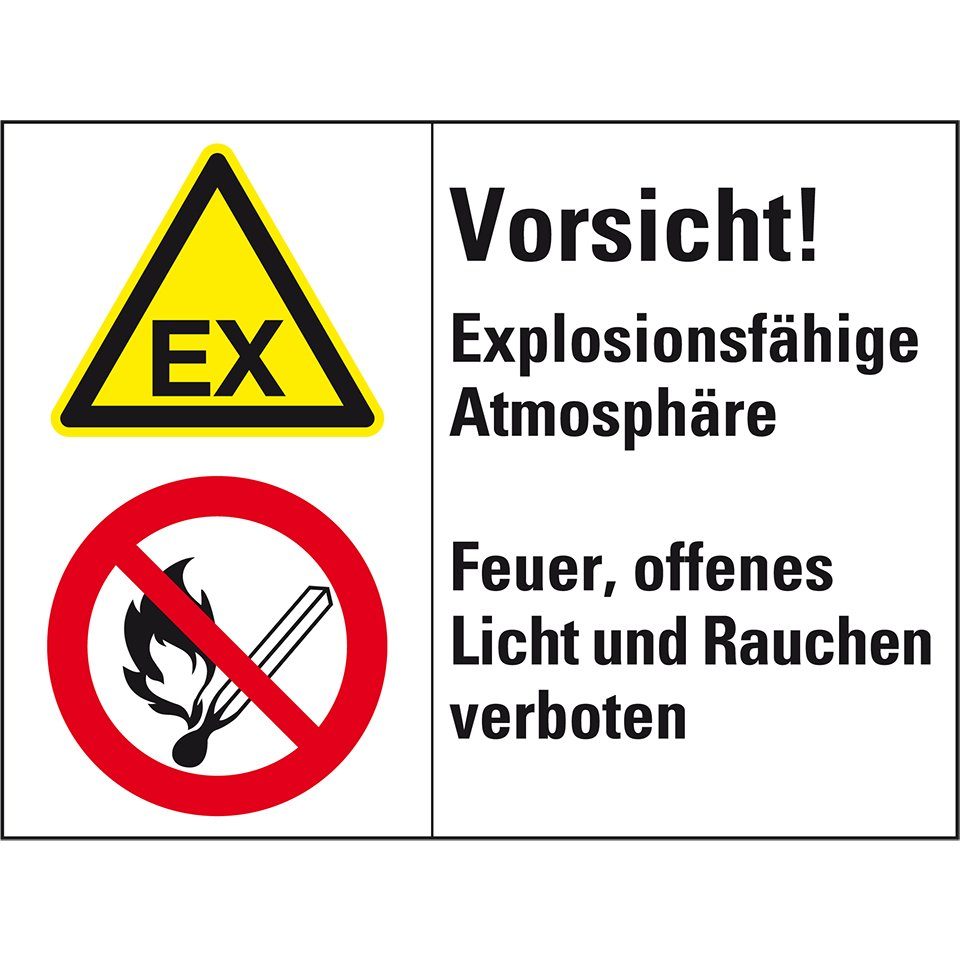 König Werbeanlagen Hinweisschild Schild mit Symbolen Vorsicht! Explosionsfähige ..,Kunststoff ...