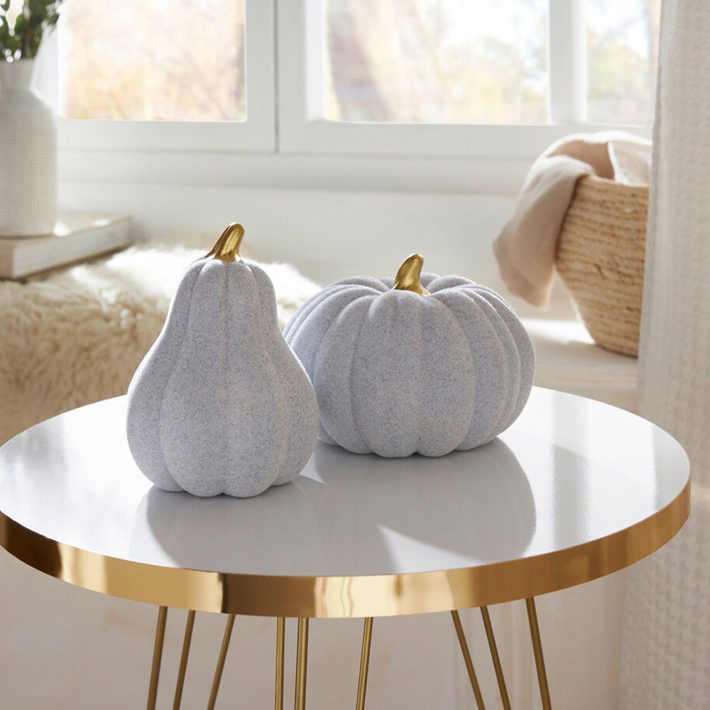 Home Trends24de Dekofigur Dekofigur Kürbis 2er Set Grau Gold Figur