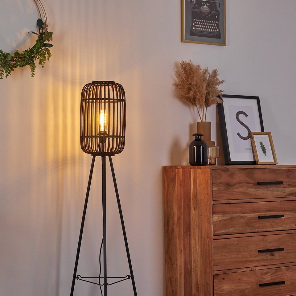 Hofstein Stehlampe Boden Stand Steh Leuchten Holzschwarz Retro Boho