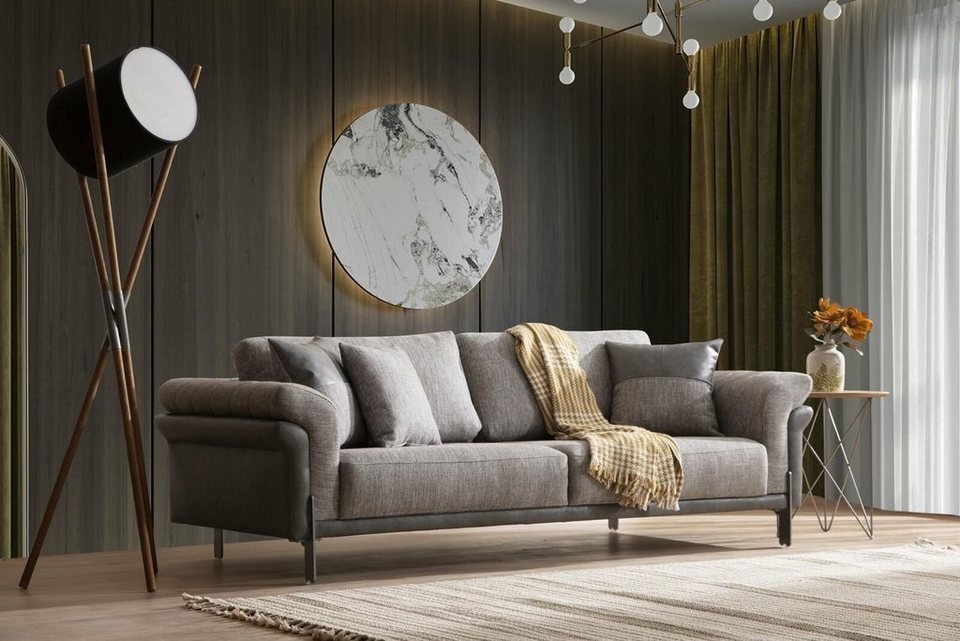 Jvmoebel Sofa Sofa 3 Sitzer Grau Wohnzimmer Klassische Design Elegantes