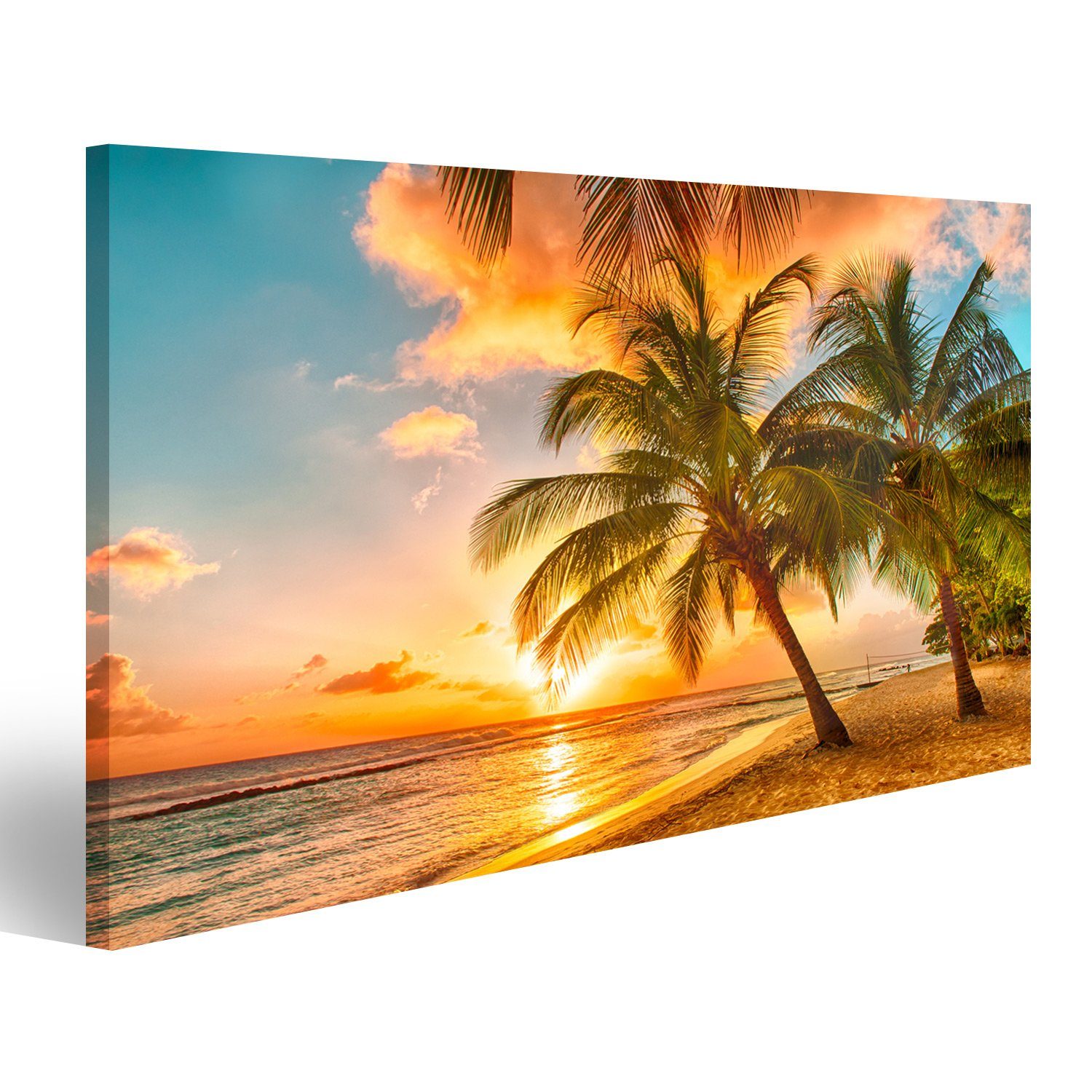 islandburner Leinwandbild Bild auf Leinwand Schöner Sonnenuntergang Meer Mit Blick Auf Palmen Am