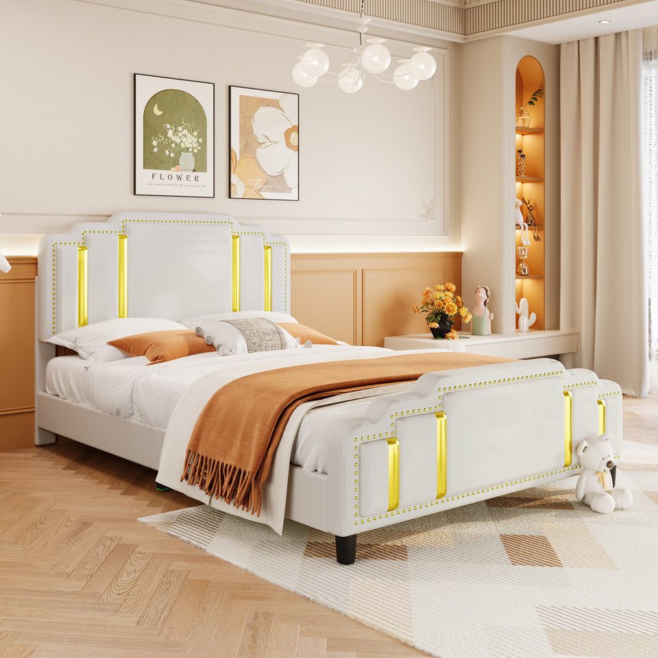 Rutaqian Jugendbett Polsterbett Doppelbett Flachbett Mit Lattenrost