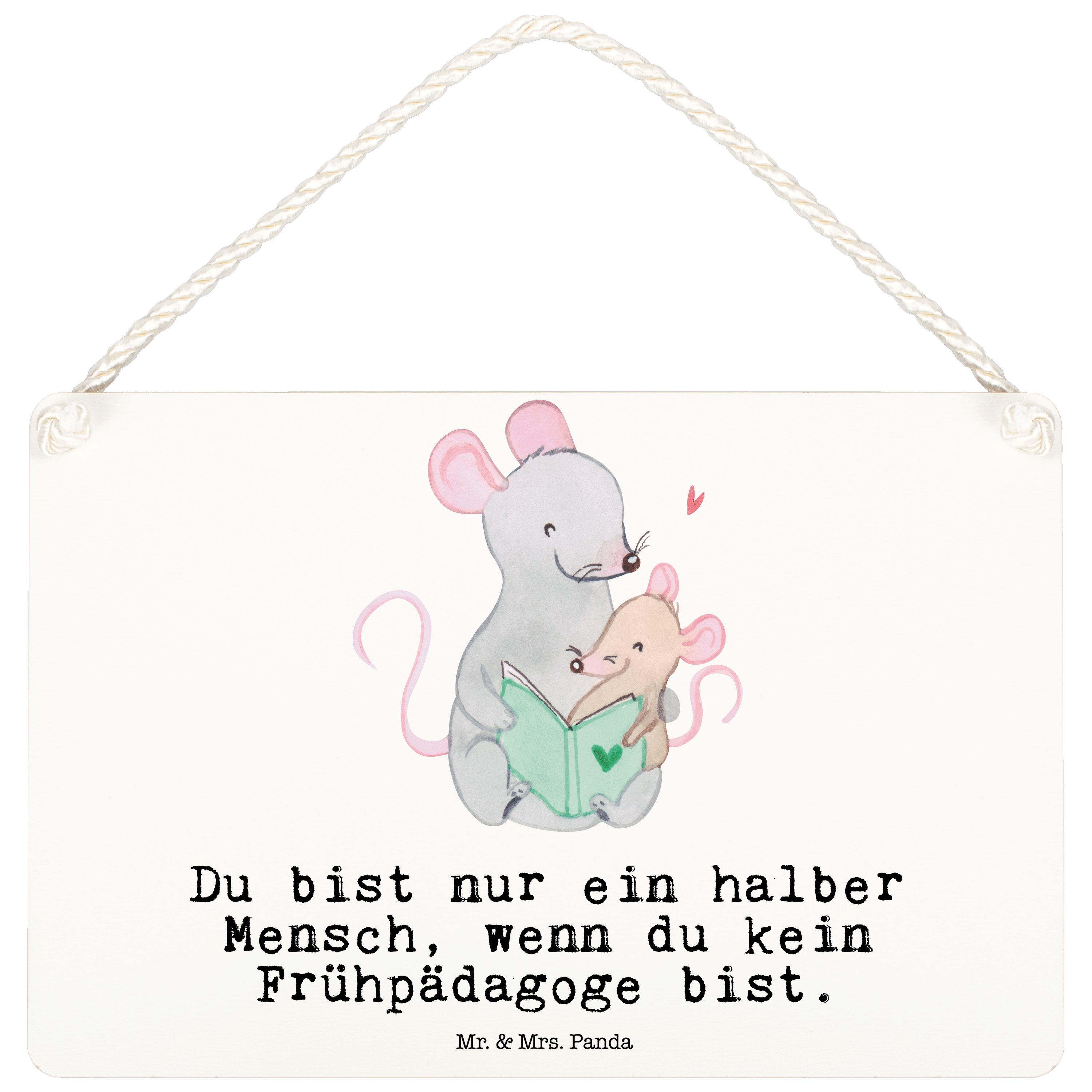Mr. & Mrs. Panda Hinweisschild DIN A6 Frühpädagoge mit Herz - Weiß - Geschenk, Studium, Schild ...