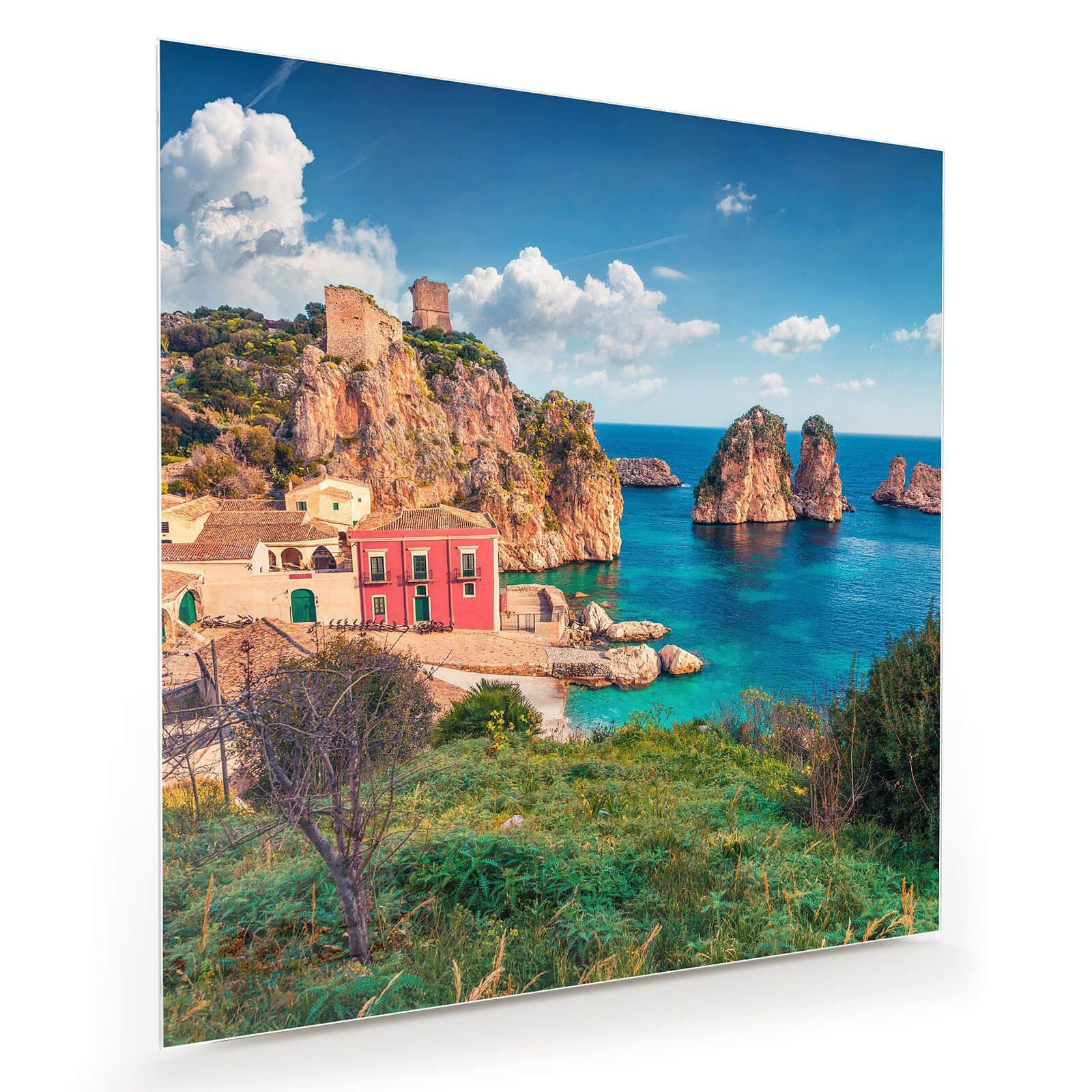 Primedeco Glasbild Wandbild Quadratisch Scopello Sizilien Sommer Mit