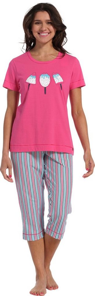 Rebelle Schlafanzug Damen Pyjama Mit Caprihose 2 Tlg Baumwolle
