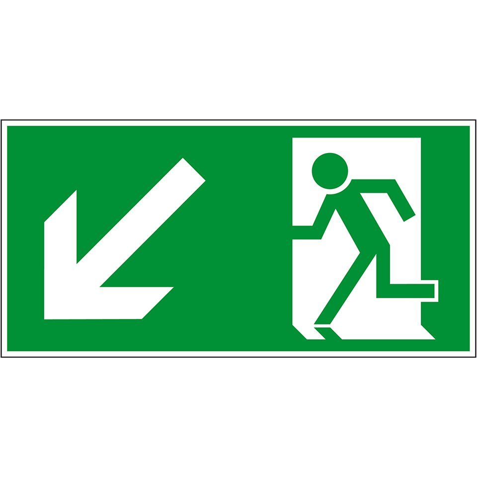 König Werbeanlagen Hinweisschild Rettungsweg links abwärts,praxisbewährt,Kunststoff,300x150mm