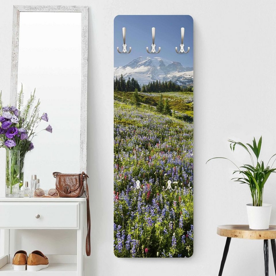Bilderdepot24 Garderobenpaneel Grün Wald Blumen Landhaus Natur Himmel