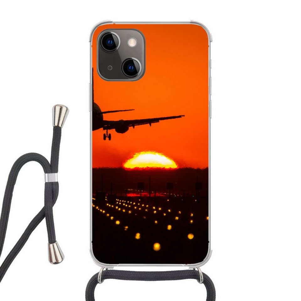 Muchowow Handyhülle Sonnenuntergang Flugzeug Orange Sonne