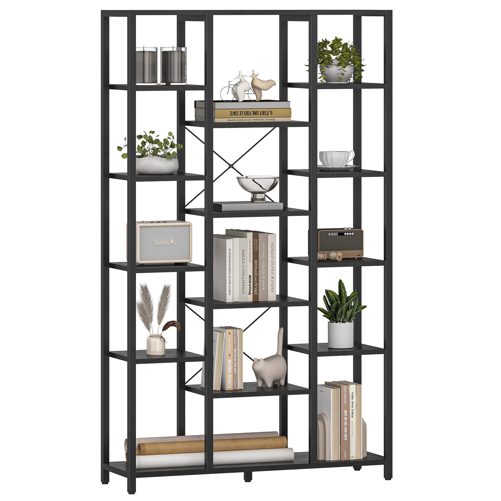 HZUANERI Bücherregal Standregal mit 6 Ebenen und 15 Verstellbare offene Ablagen, für Wohnzimmer ...