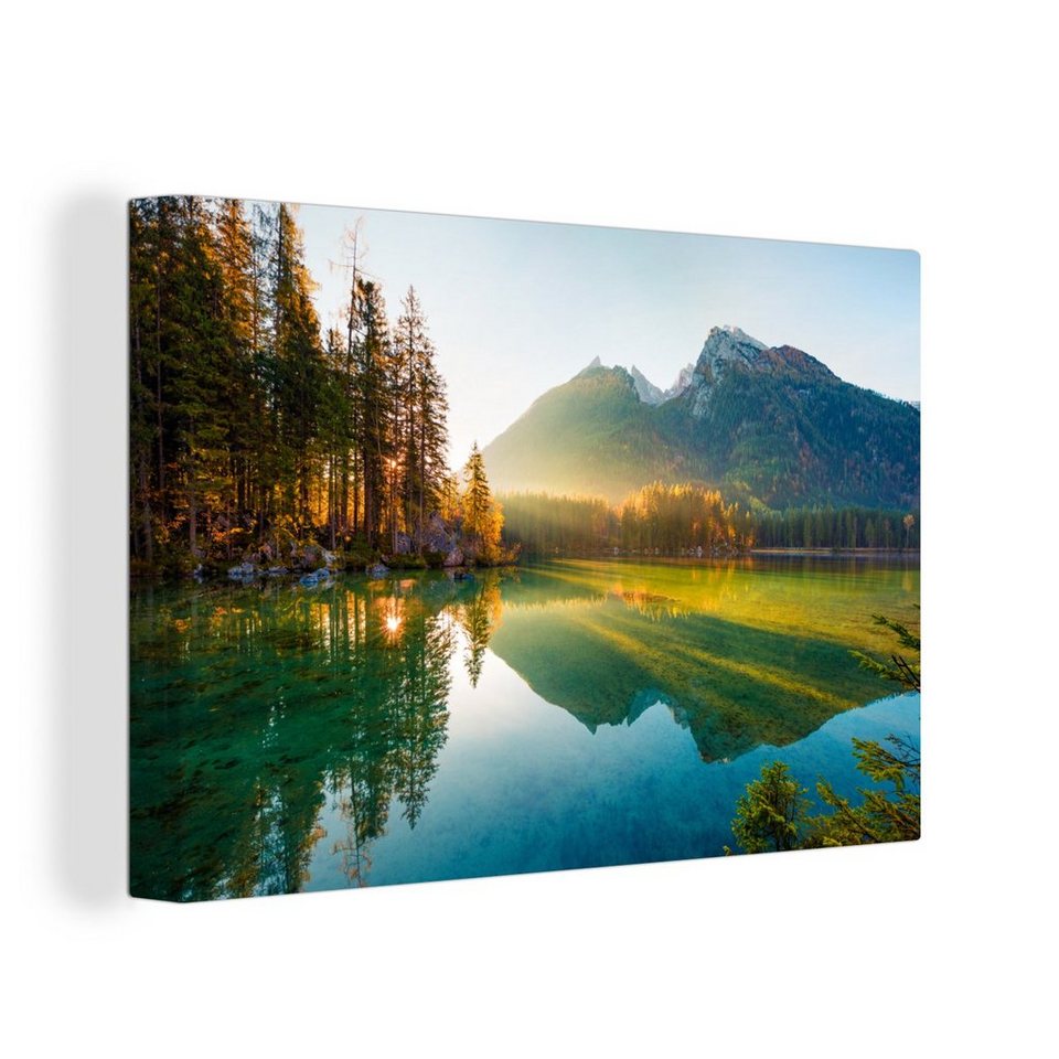 Onemillioncanvasses® Leinwandbild See Wald Berge Natur Sonne