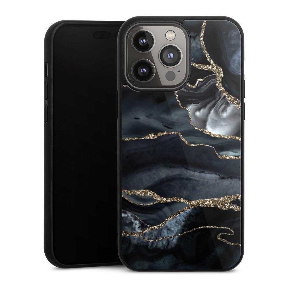 Deindesign Handyhülle Glitzer Look Marmor Trends Dark Marble Gold