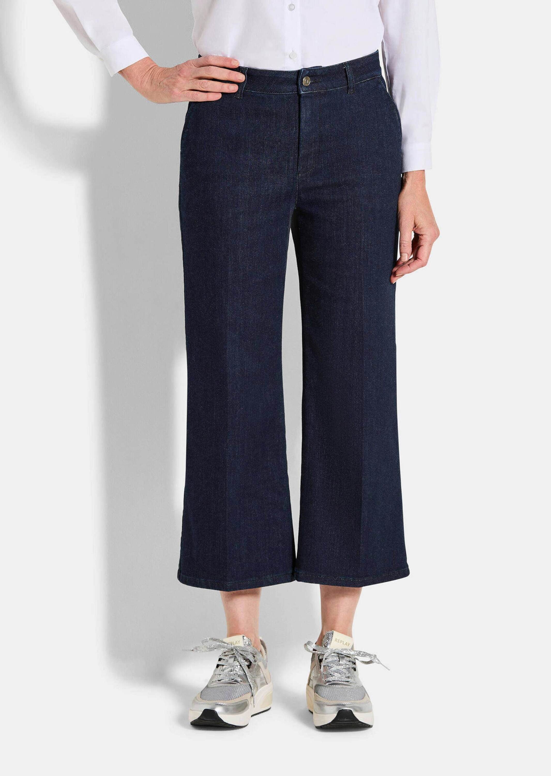 GOLDNER 5-Pocket-Jeans Jeans-Culotte VERA mit Bügelfalten, Mit Formbund und Gürtelschlaufen