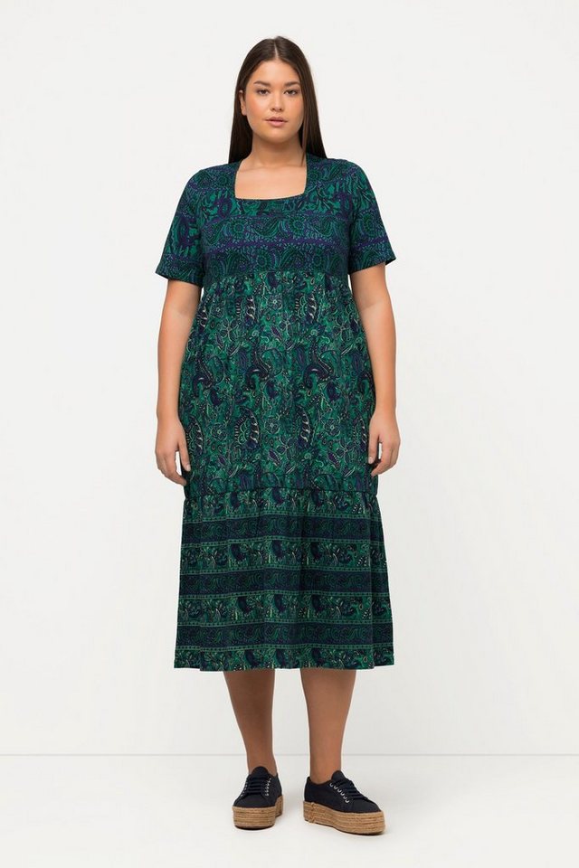 Ulla Popken Sommerkleid Midikleid Patchdruck Carree-Ausschnitt Halbarm Ulla Popken Sommerkleid Midikleid Patchdruck Carree-Ausschnitt Halbarm