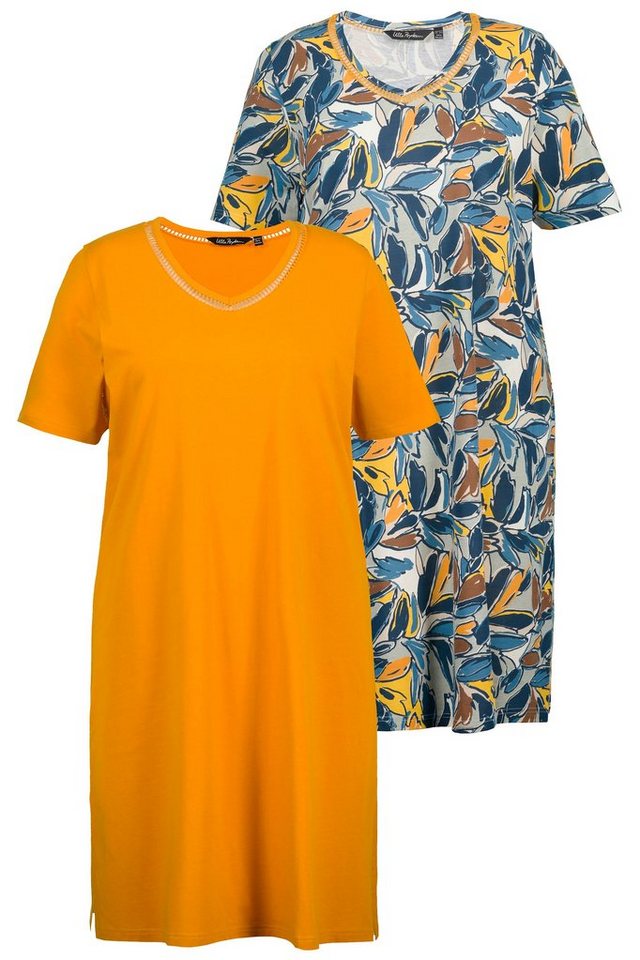 Ulla Popken Nachthemd Bigshirts 2er Pack Unimuster V Ausschnitt