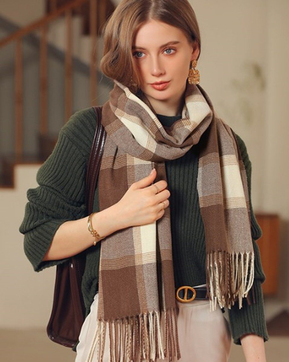 XDeer Wollschal Damen Schal,Winter Schal Poncho mit Fransen ...