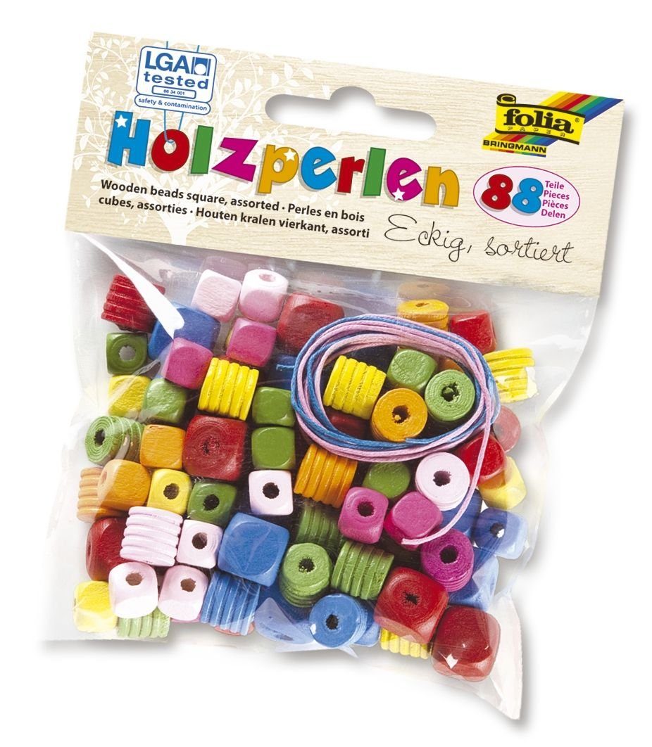 Folia Abdeckfolie Bastelset Holzperlen 88 Stück Eckig Sortiert