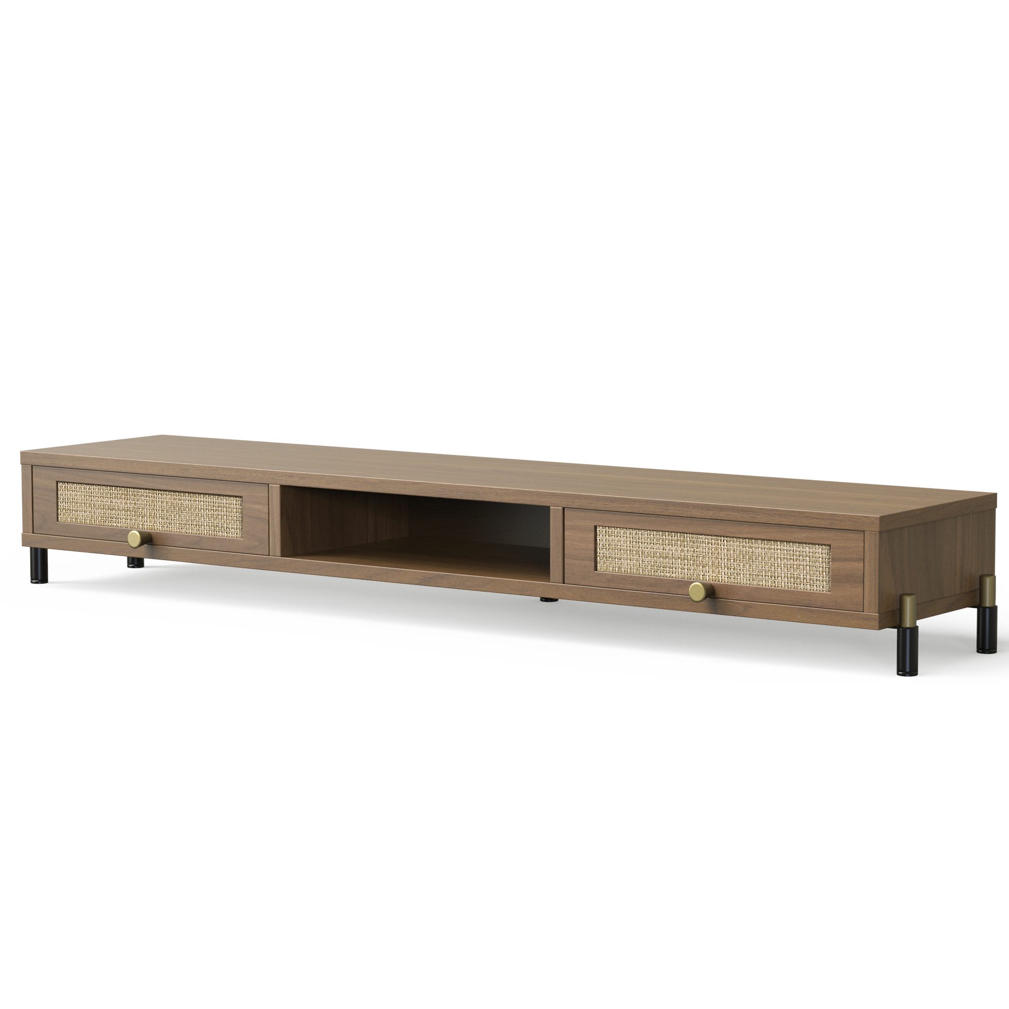 Fenge Monitorständer Computer Riser mit Rattan Tür, Monitorerhöhung ...