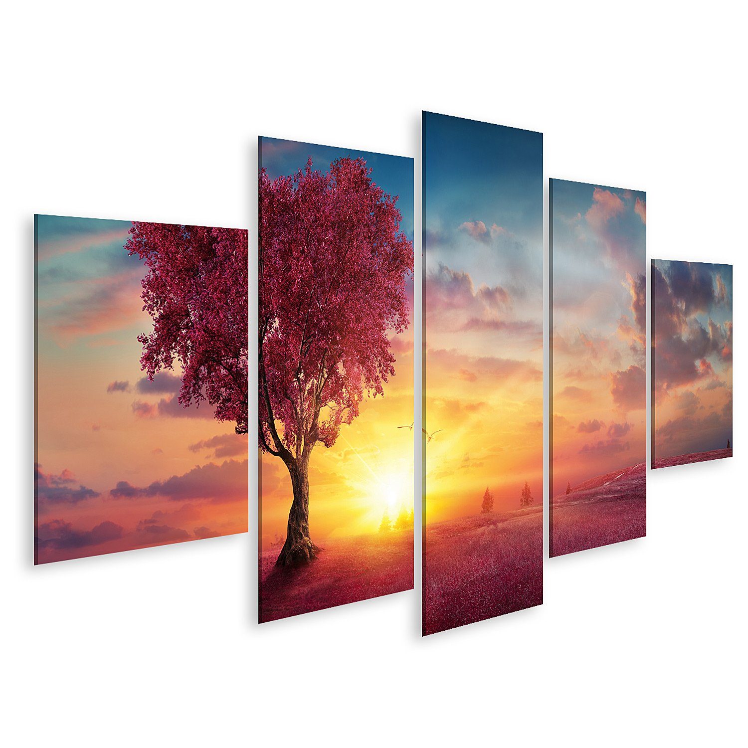 islandburner Leinwandbild Bild auf Leinwand Herz Baum Liebe Natur Rot Landschaft Sonnenuntergang ...