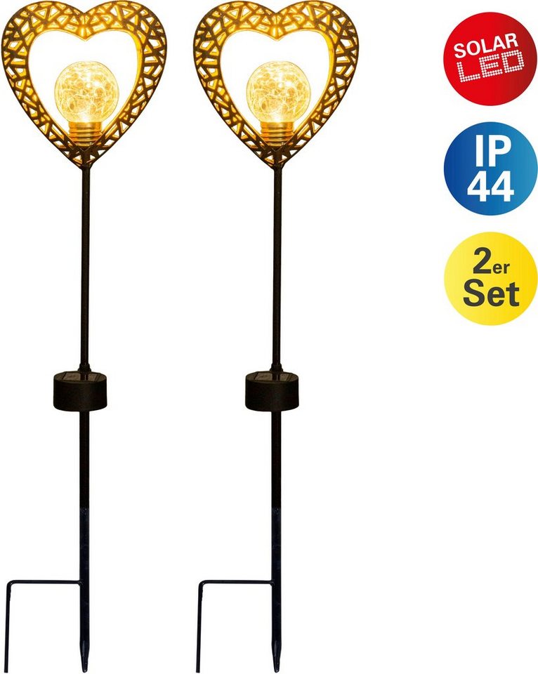 Näve Led Solarleuchte Herz Led Fest Integriert Warmweiß 2er Set