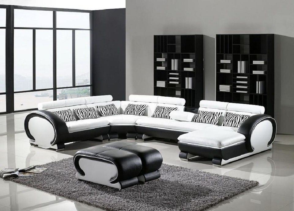 Jvmoebel Ecksofa Ecksofa 2x Hocker Leder Couchen Wohnzimmer