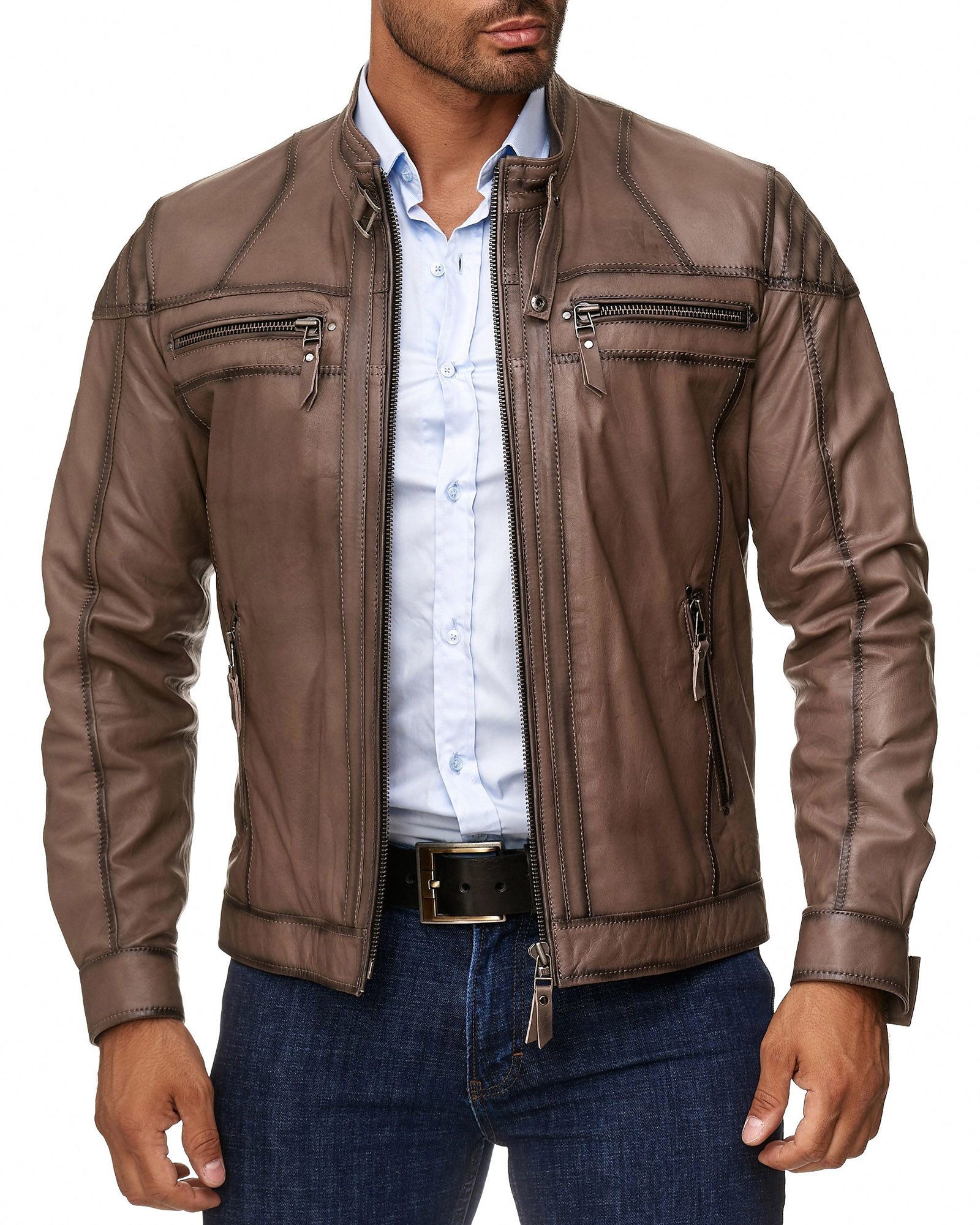 S&A Ledermoden Lederjacke Eddy (52-St) Stehkragen