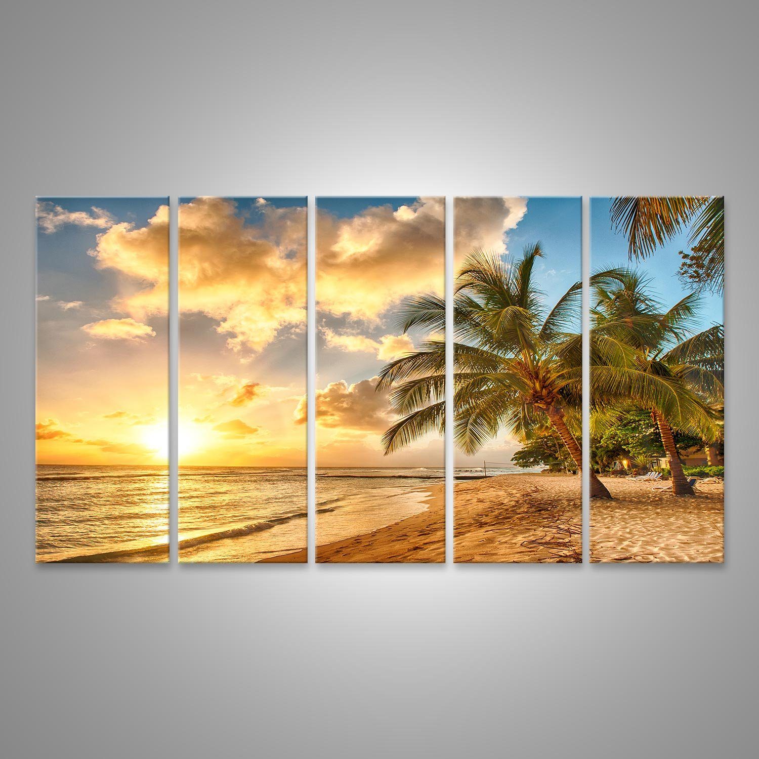 islandburner Leinwandbild »Bild auf Leinwand Schöner Sonnenuntergang Meer Mit Blick Auf Palmen ...