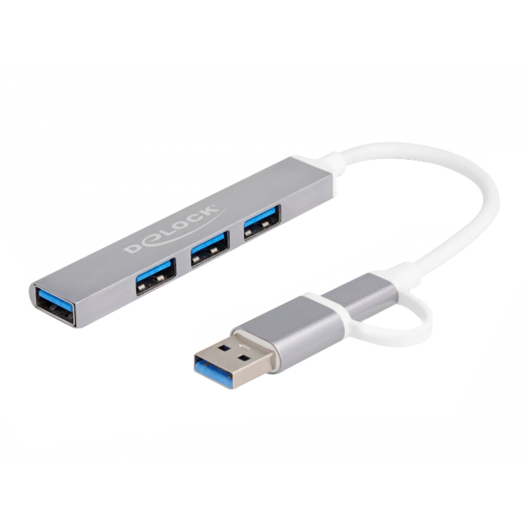 Delock 4 Port Slim USB Hub mit USB Type-C oder USB Typ-A USB-Kabel ...