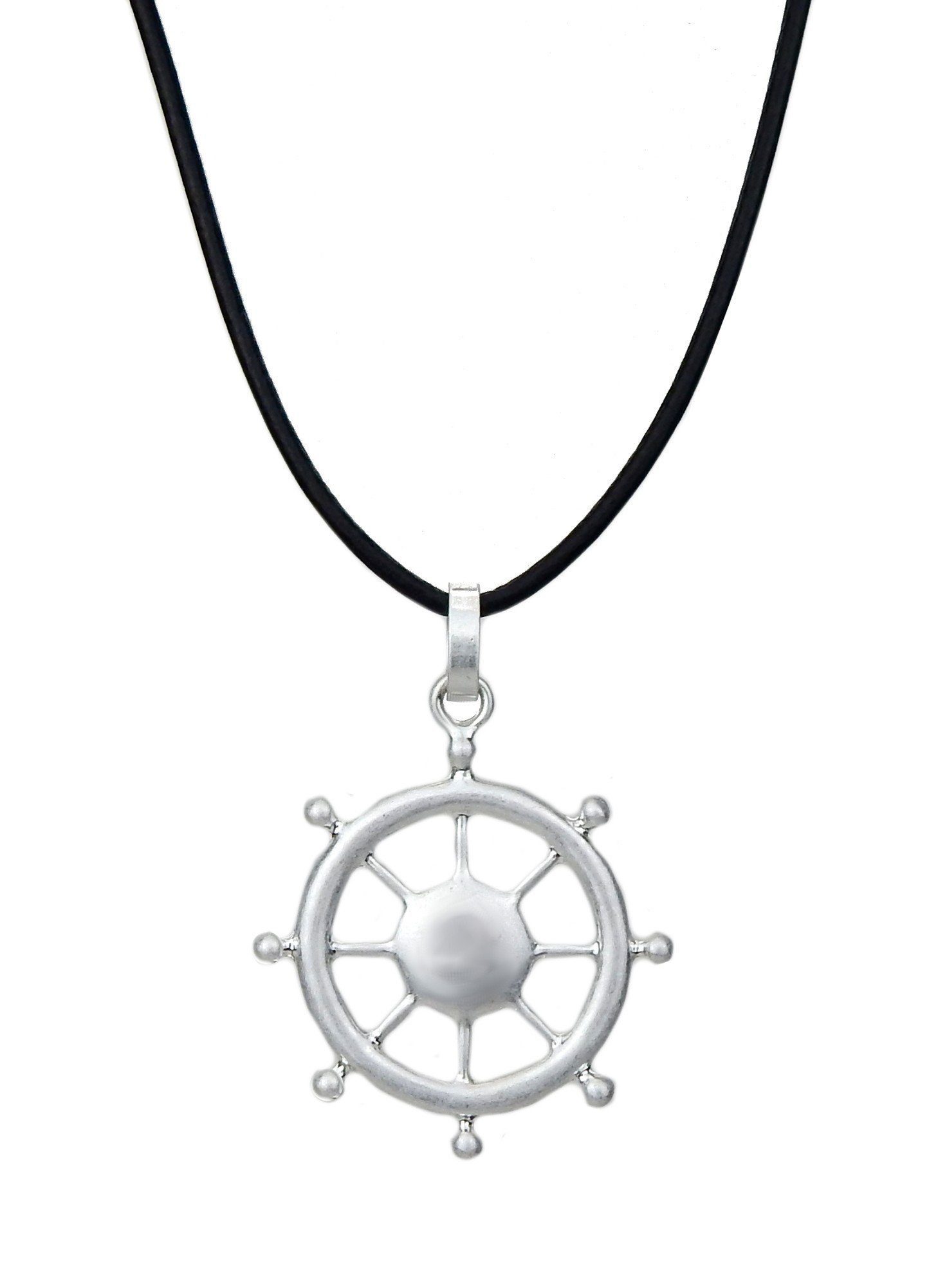 Ella Jonte Lange Kette Maritime Halskette Schwarz Silber Mit Steuerrad