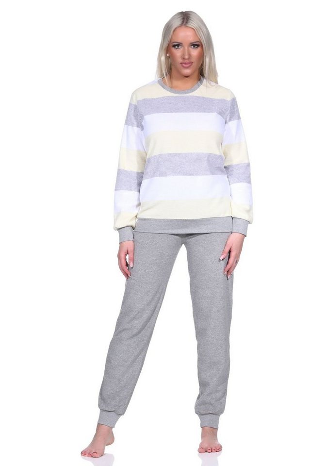 Normann Pyjama Damen Frottee Schlafanzug Langarm Mit Bündchen