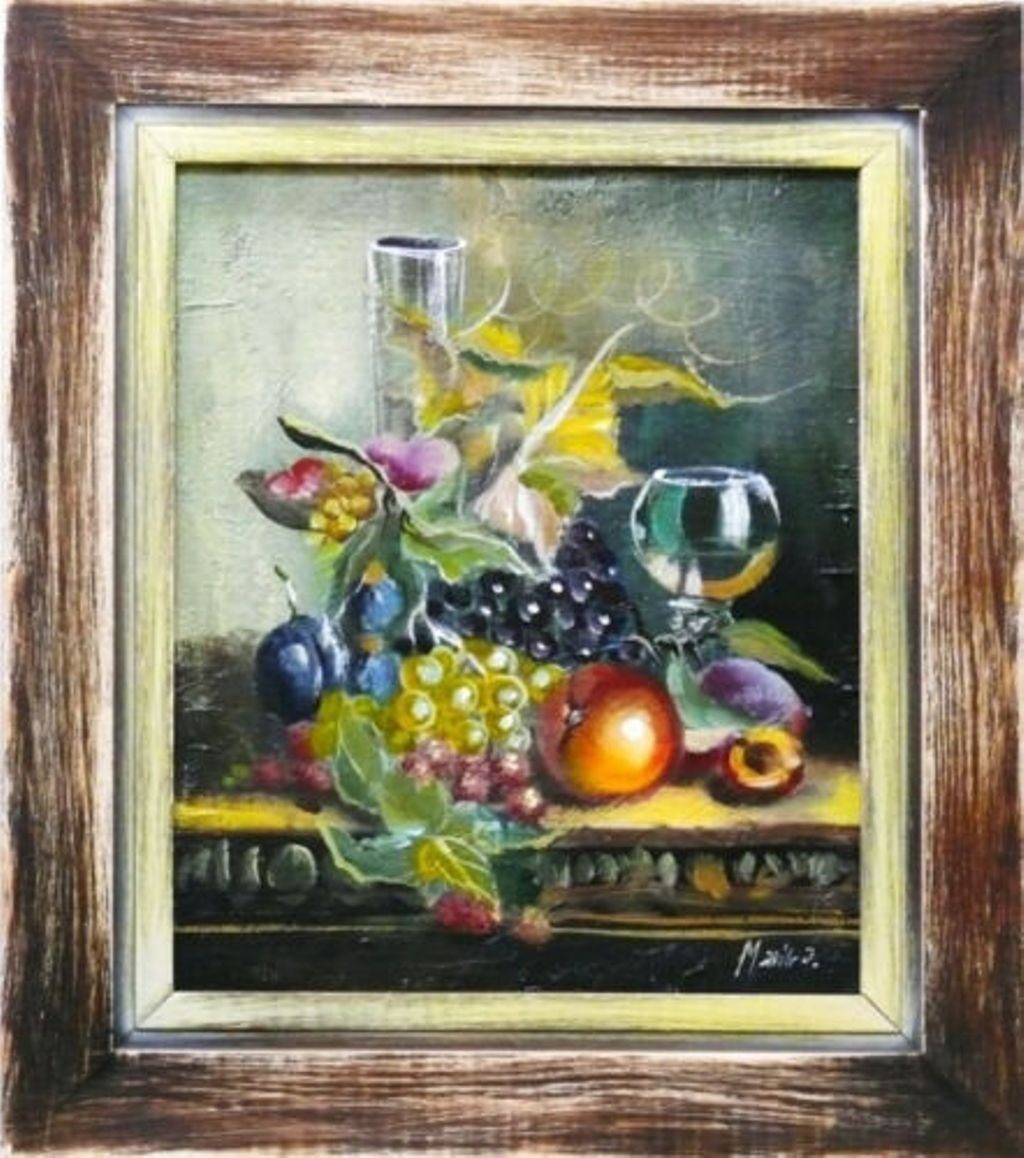 Jvmoebel Ölbild Gemälde Obst Handarbeit Ölbild Bild Ölbilder Rahmen
