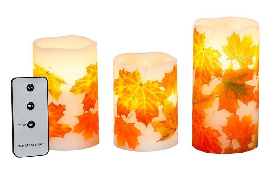 Hi Led Kerze 3er Set Kerze Led Echtwachskerze Mit Fernbedienung Timer