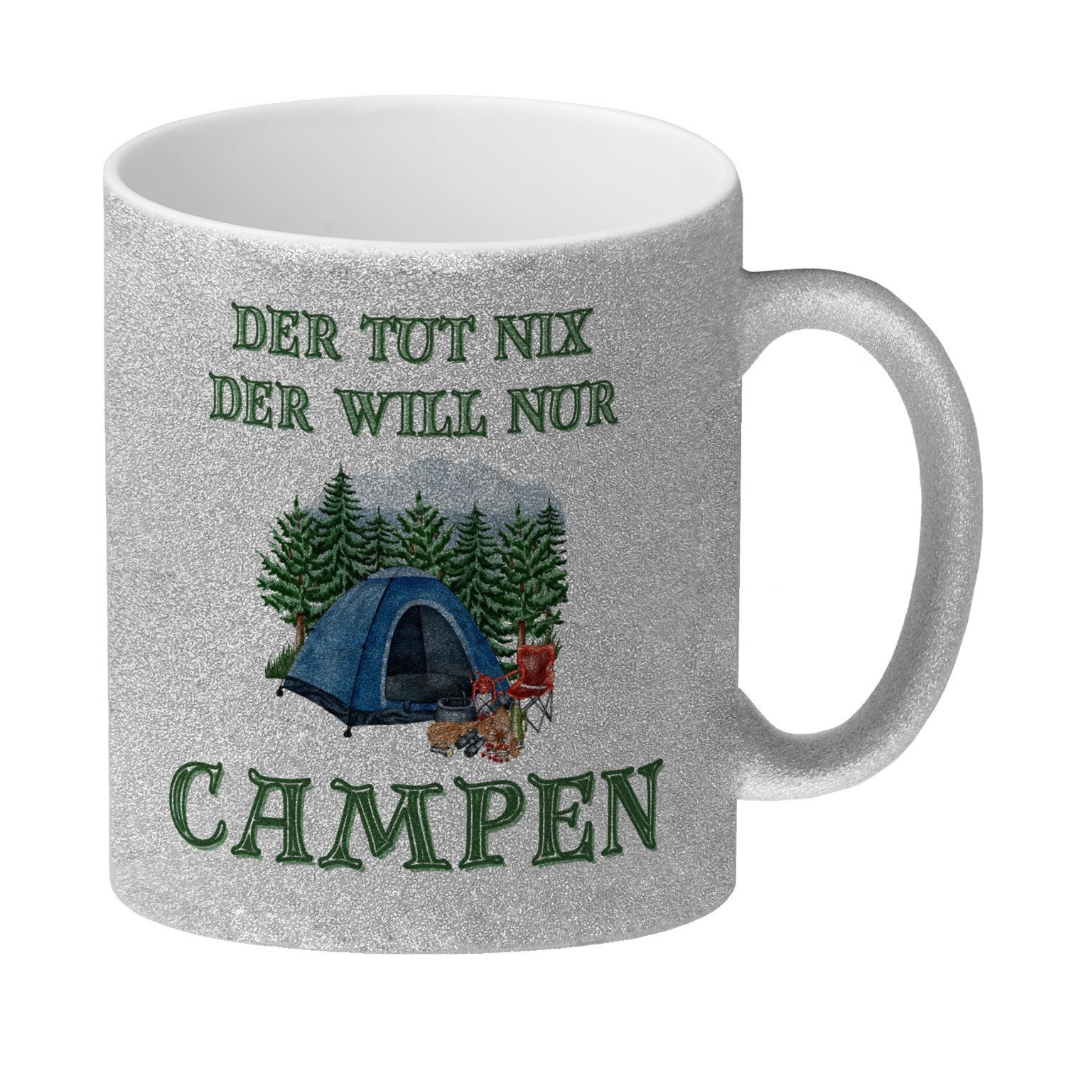 Speecheese Tasse Campen Glitzer Kaffeebecher Mit Spruch Der Tut Nix Der