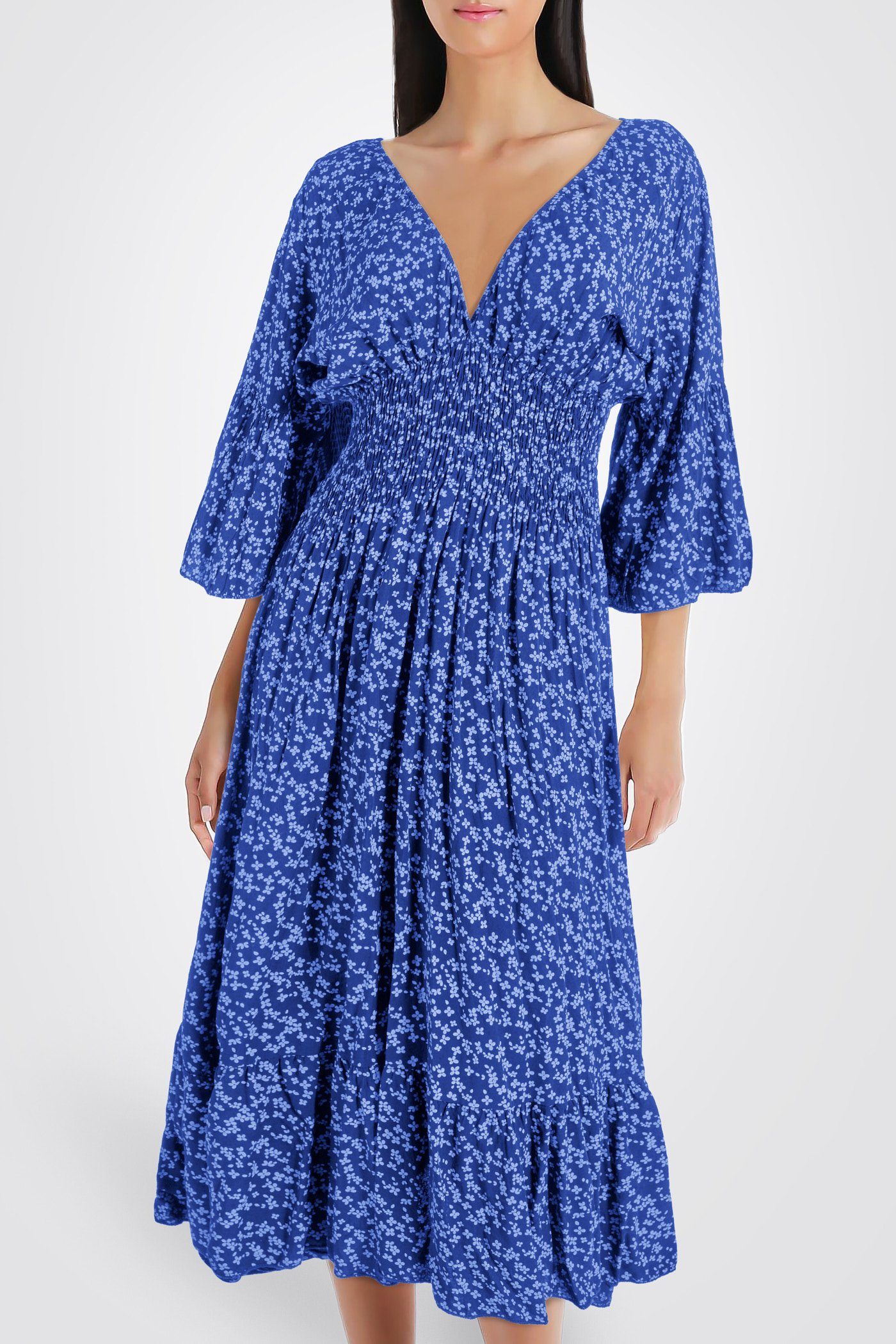Pekivessa Sommerkleid Midikleid Tiefer V Ausschnitt Blümchenmuster 1