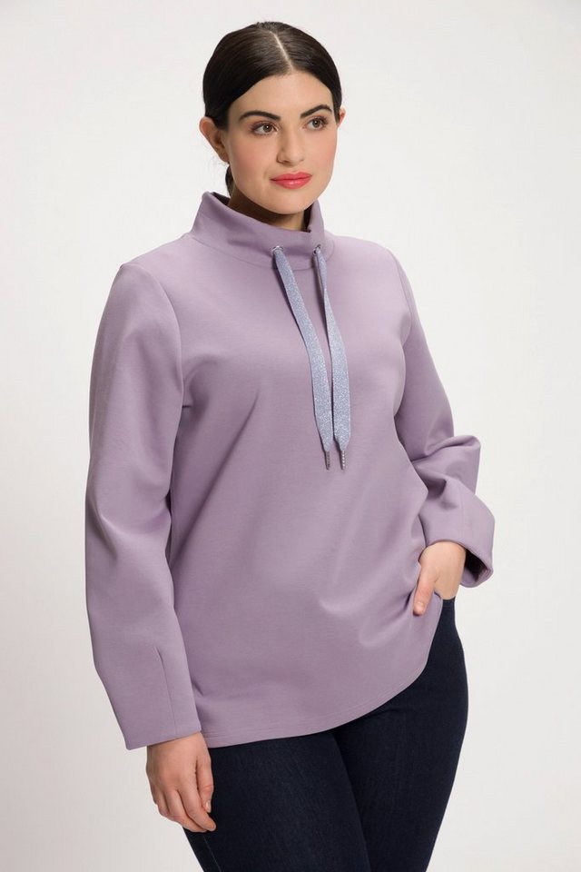 Ulla Popken Sweatshirt Sweatshirt Stehkragen Strass Bindeband Langarm