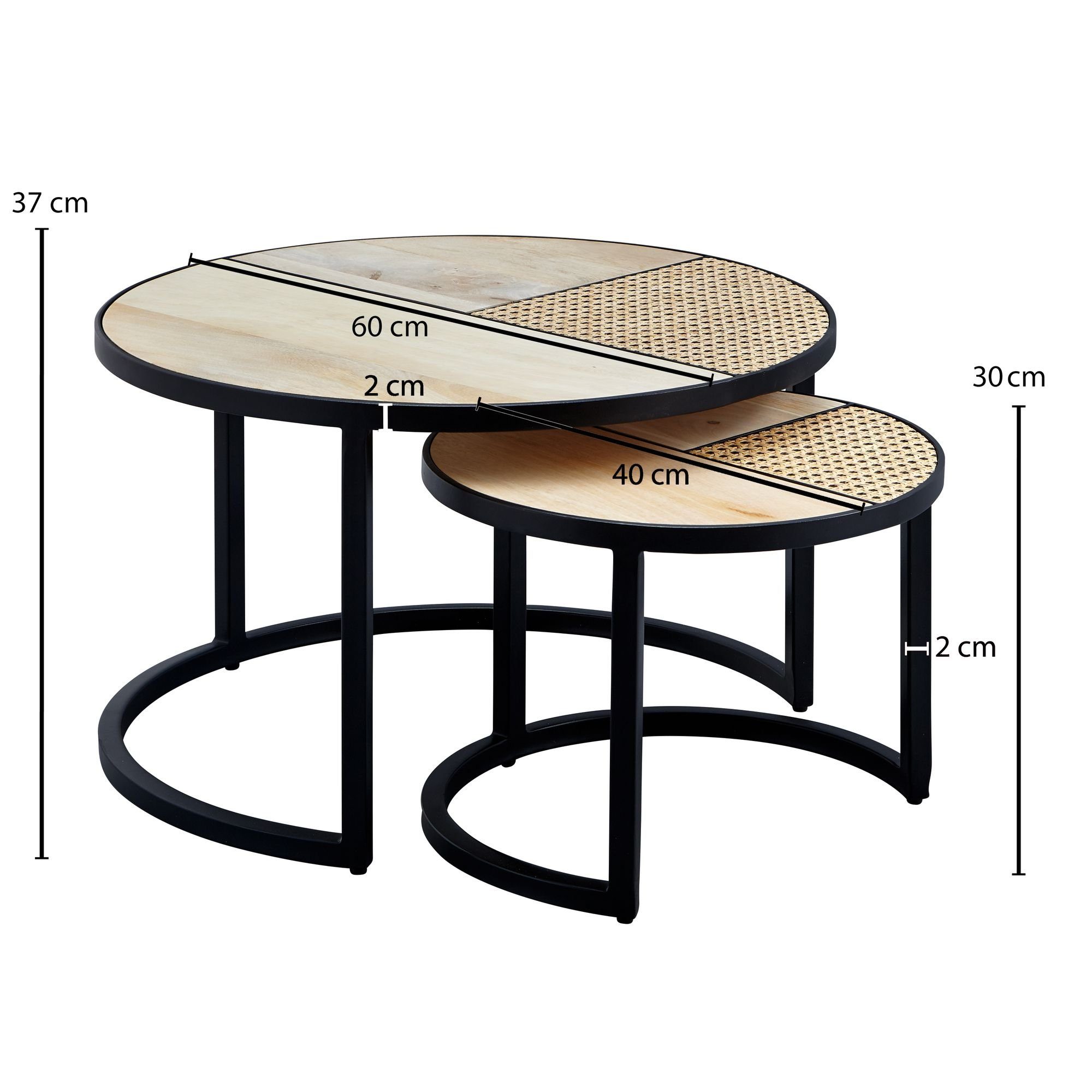 Wohnling Beistelltisch Design Wohnzimmertisch 2er Set Mango Rattan
