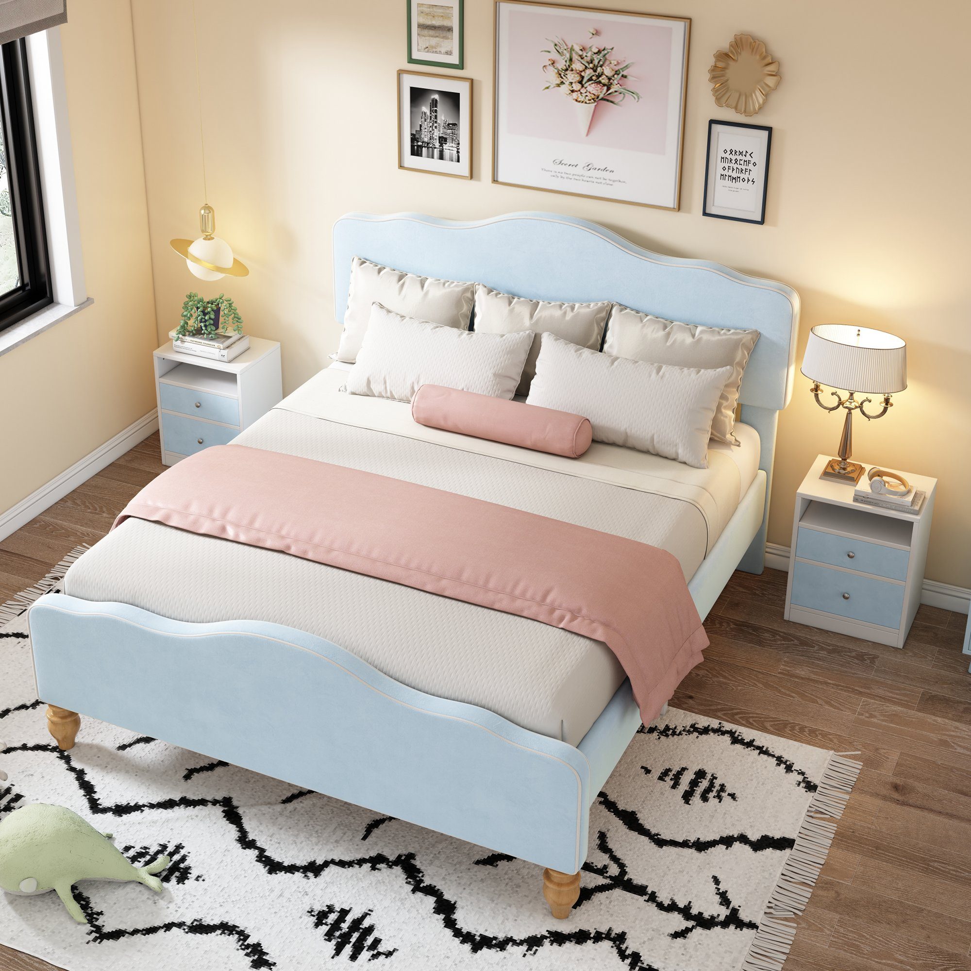 Okwish Polsterbett Schlafzimmer Set Doppelbett Stauraumbett Kinderbett