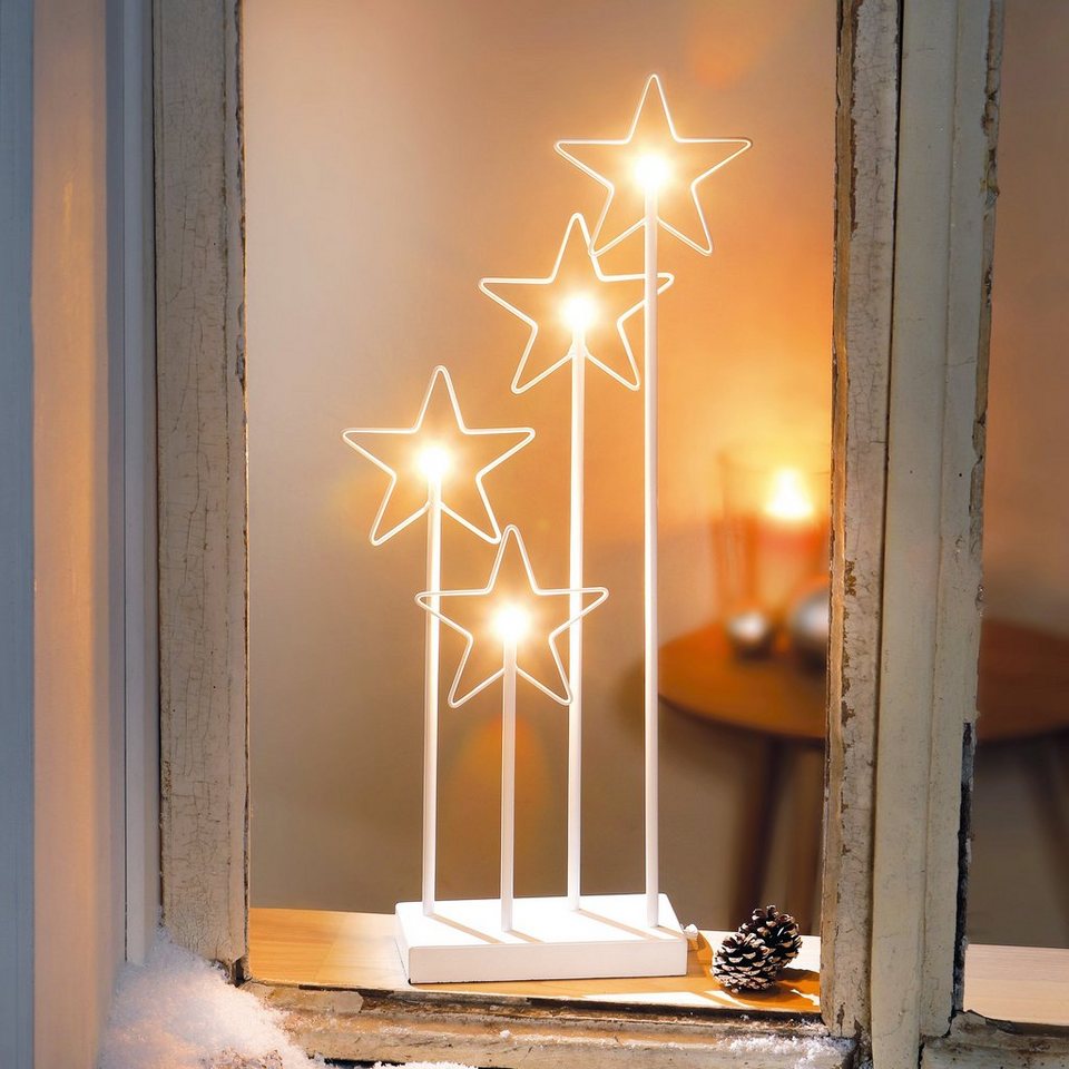 Dekoleidenschaft Led Dekofigur Sterne Weiß Mit 4 Lichtern 60 Cm Hoch