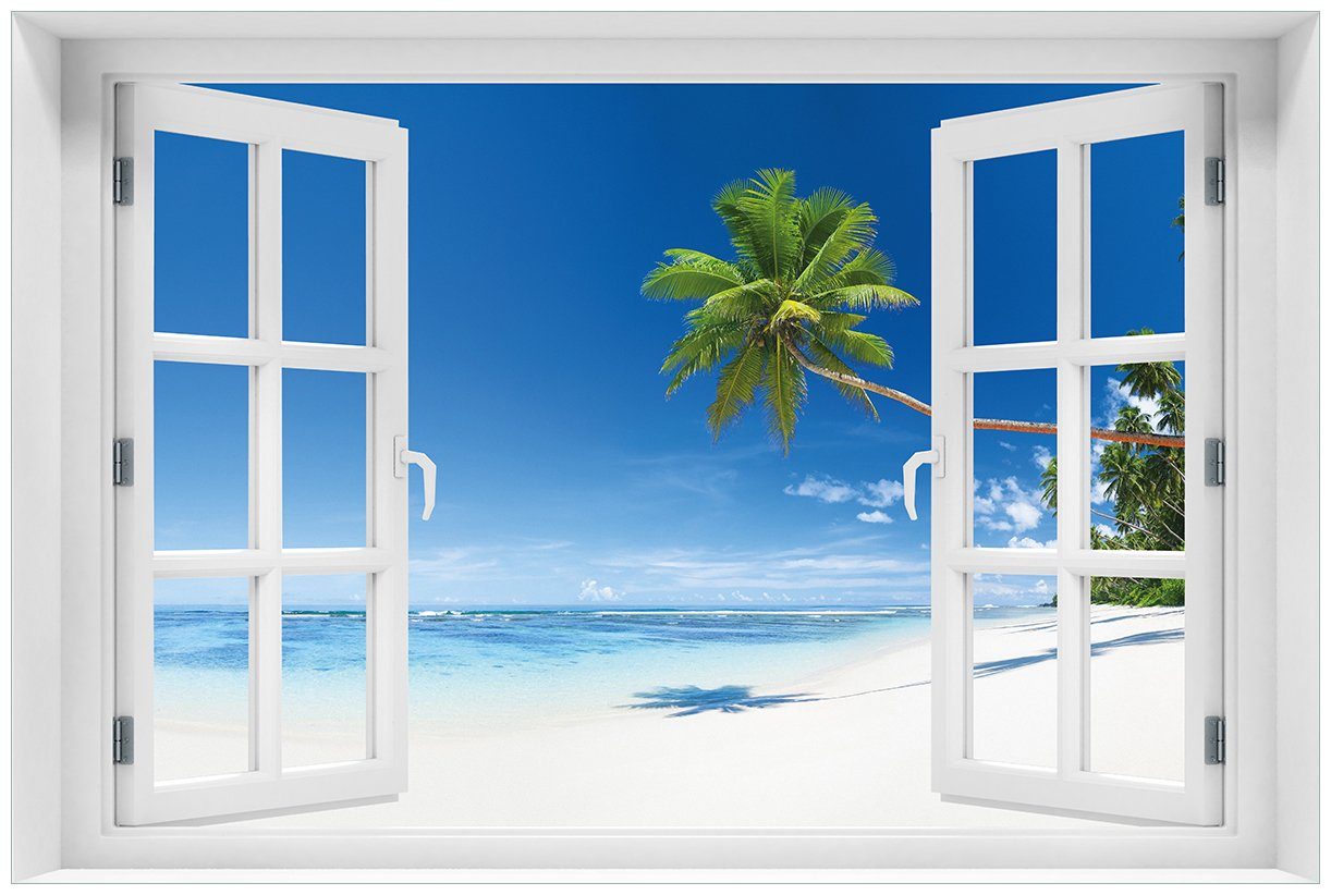 Wallario Poster Weißer Sandstrand Am Meer Ein Traum Unter Palmen In