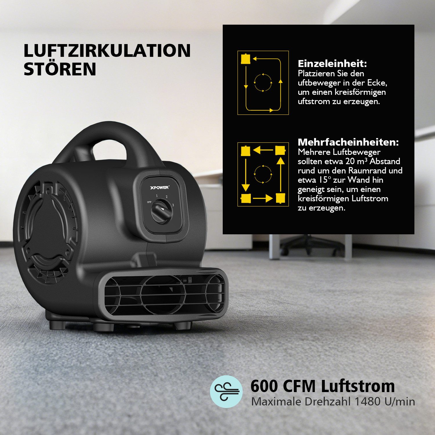 XPOWER Bodenventilator Elektro-Gebläse Air Mover Teppich-Trockner ...