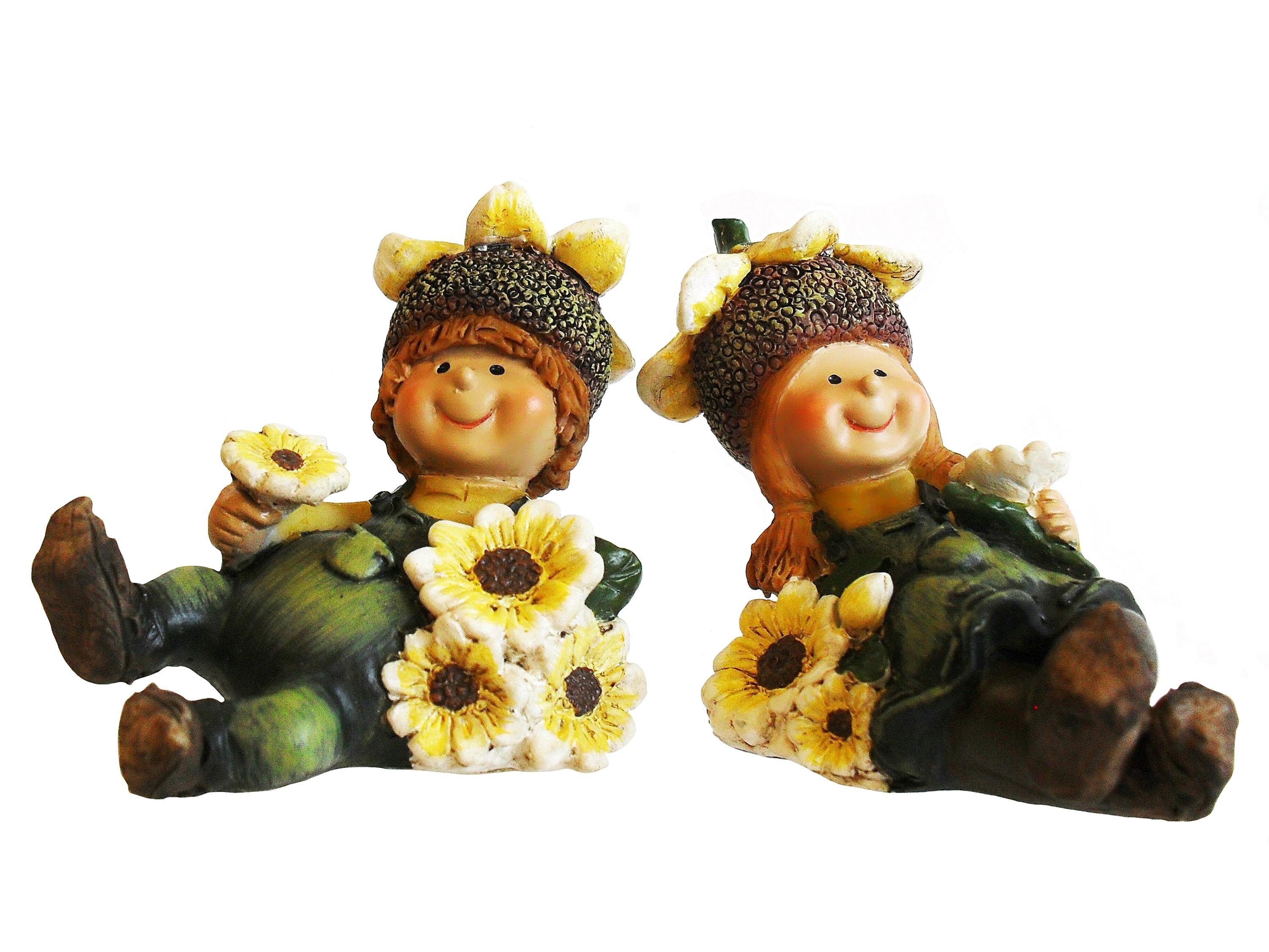 Ellug Dekofigur 2er Set Liegende Mini Blumenkinder Blümchen In Der